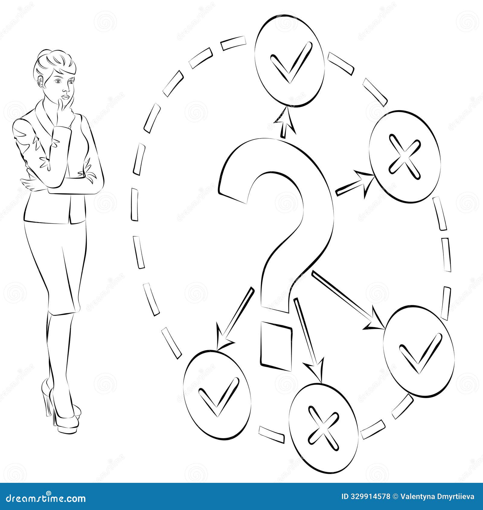 Woman Thinks about Problems and Questions. Sketch Stock Illustration ...