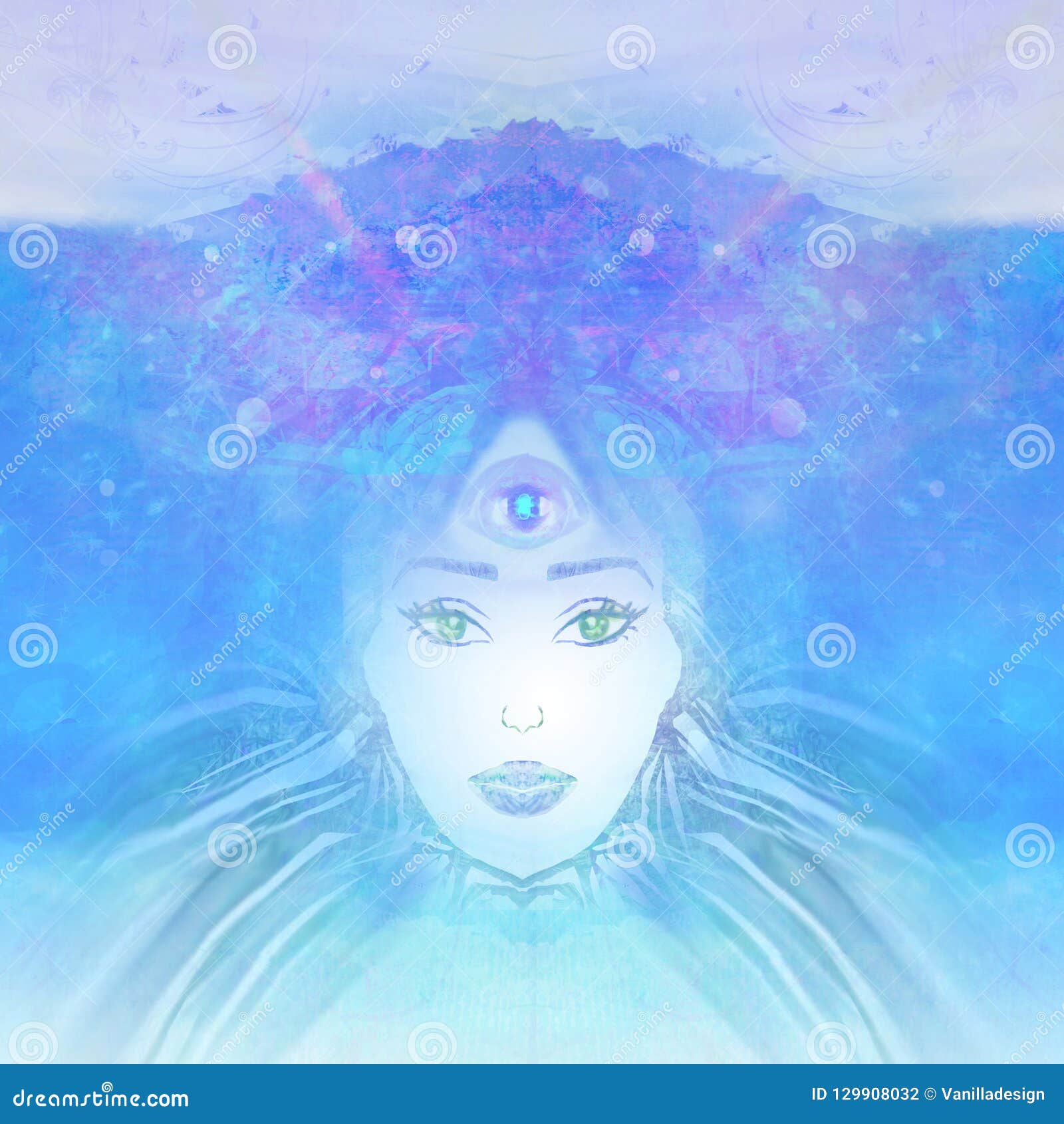 Woman with Third Eye, Psychic Supernatural Senses Stock Illustration ...