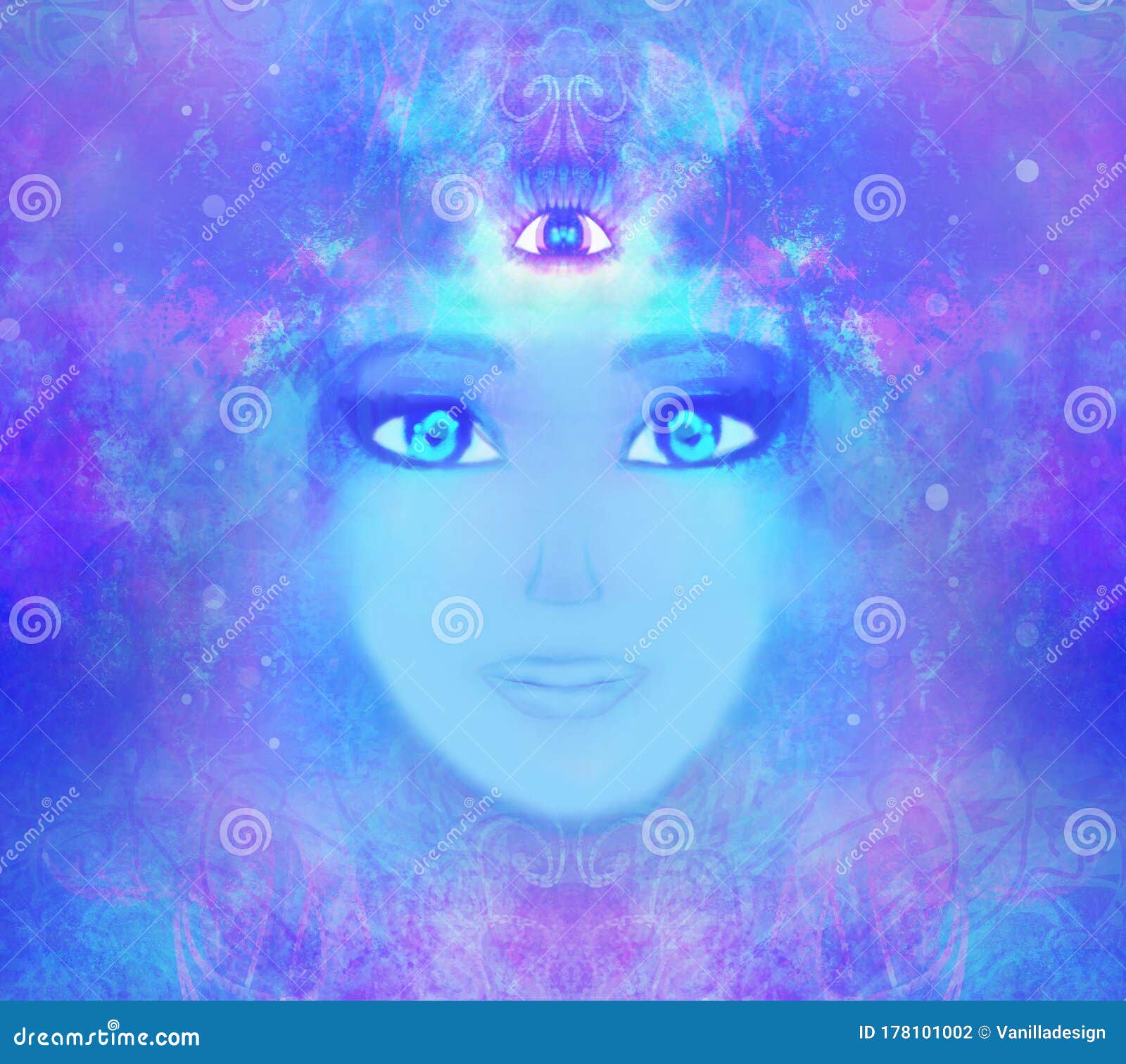 Woman with Third Eye, Psychic Supernatural Senses Stock Illustration ...