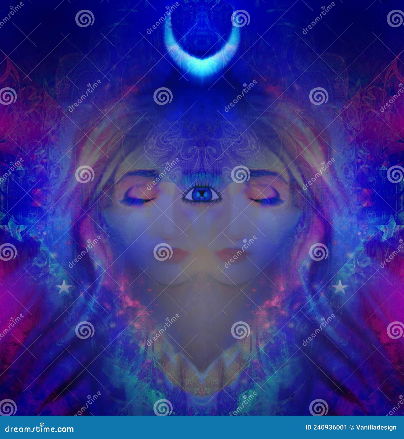 Woman with Third Eye, Psychic Supernatural Senses Stock Illustration ...