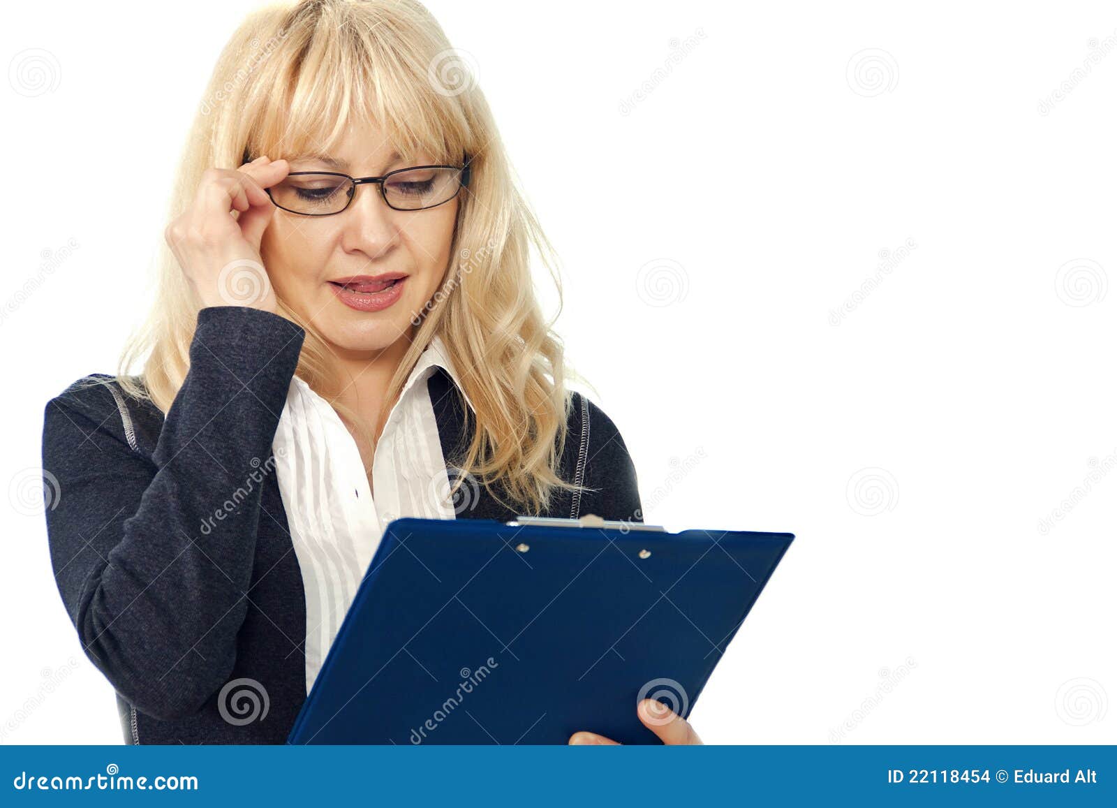 Woman Thoughtfully Read the Documents Stock Photo - Image of blond ...