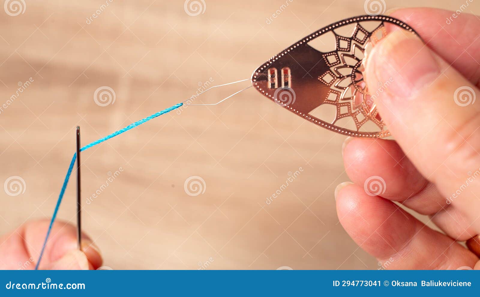 Woman Threading Needle with Threader Stock Image - Image of macro, hand ...