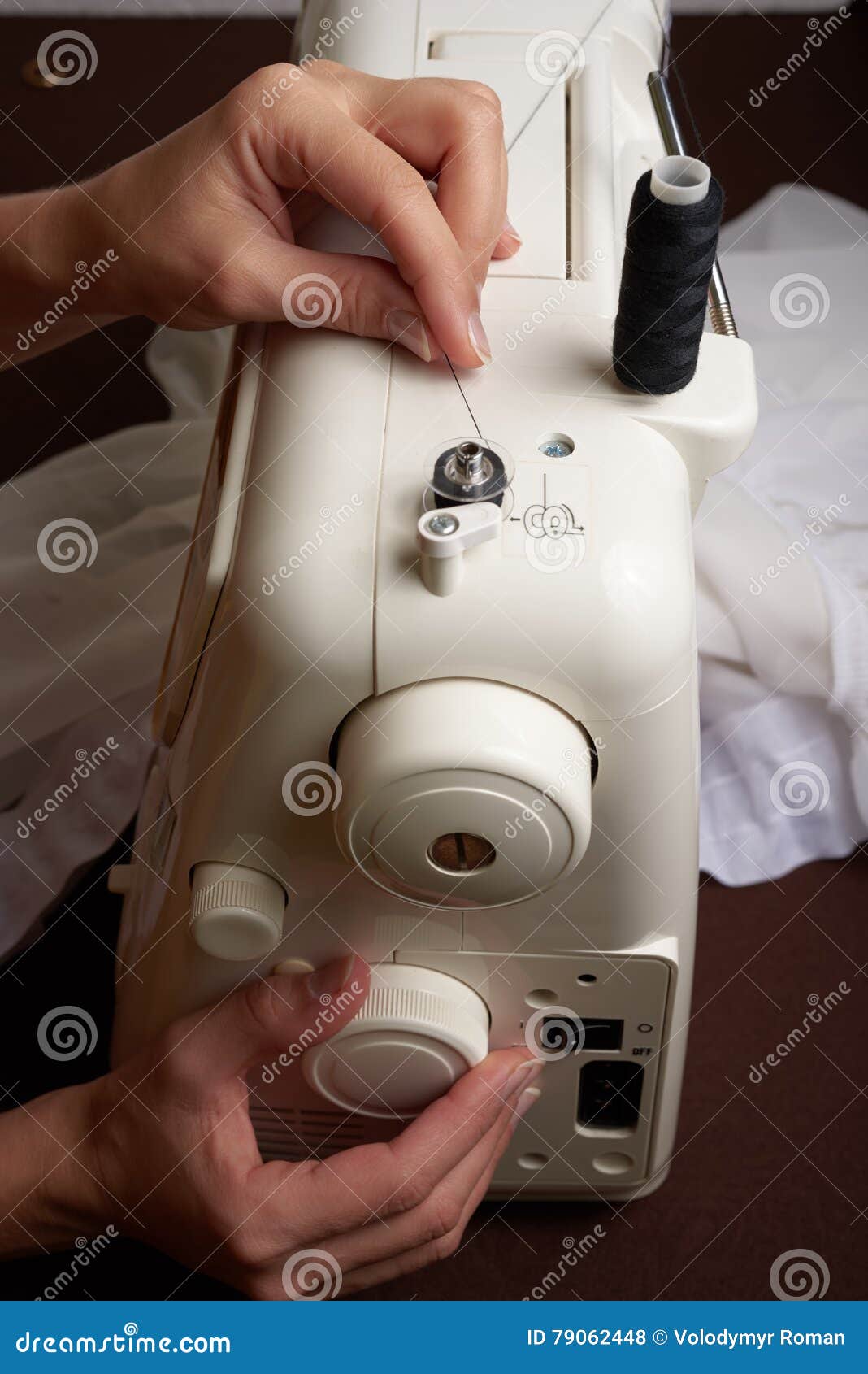Woman Threading on Sewing Machine Stock Photo - Image of needle ...