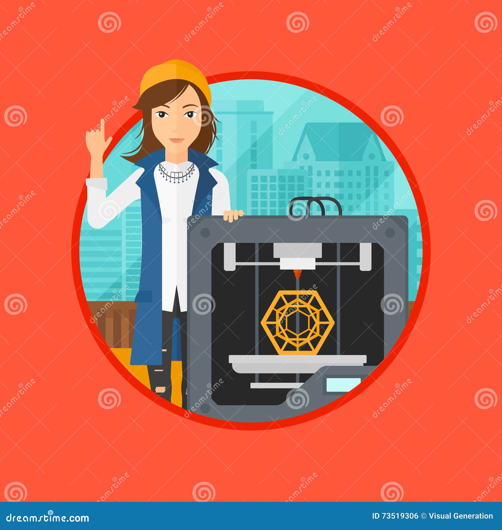 Woman with Three D Printer. Stock Vector - Illustration of people ...