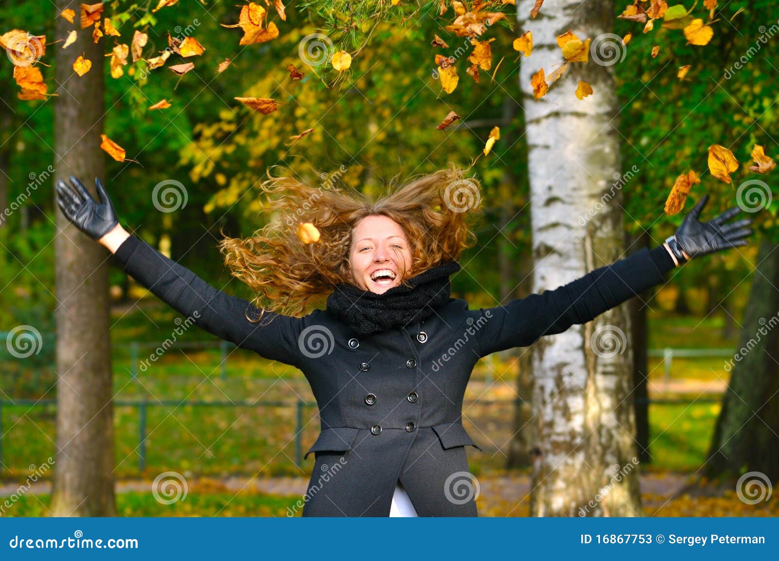 Woman is Throwing Autumn Leaves Stock Image - Image of girl, leaf: 16867753