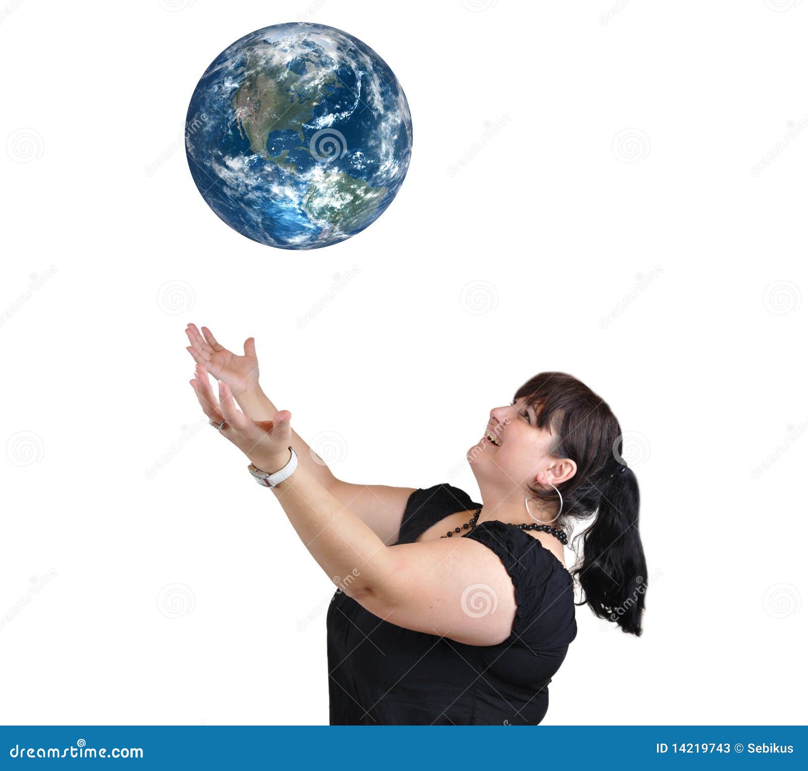Woman throwing Earth stock image. Image of hold, funny - 14219743