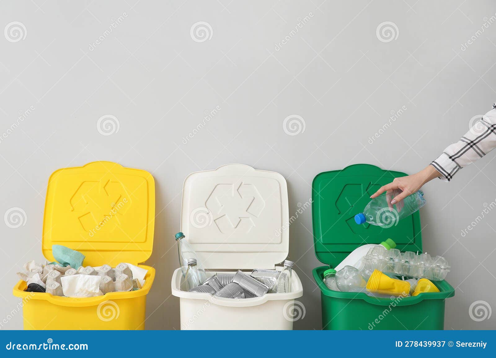 Woman Throwing Garbage into Container. Recycling Concept Stock Image ...