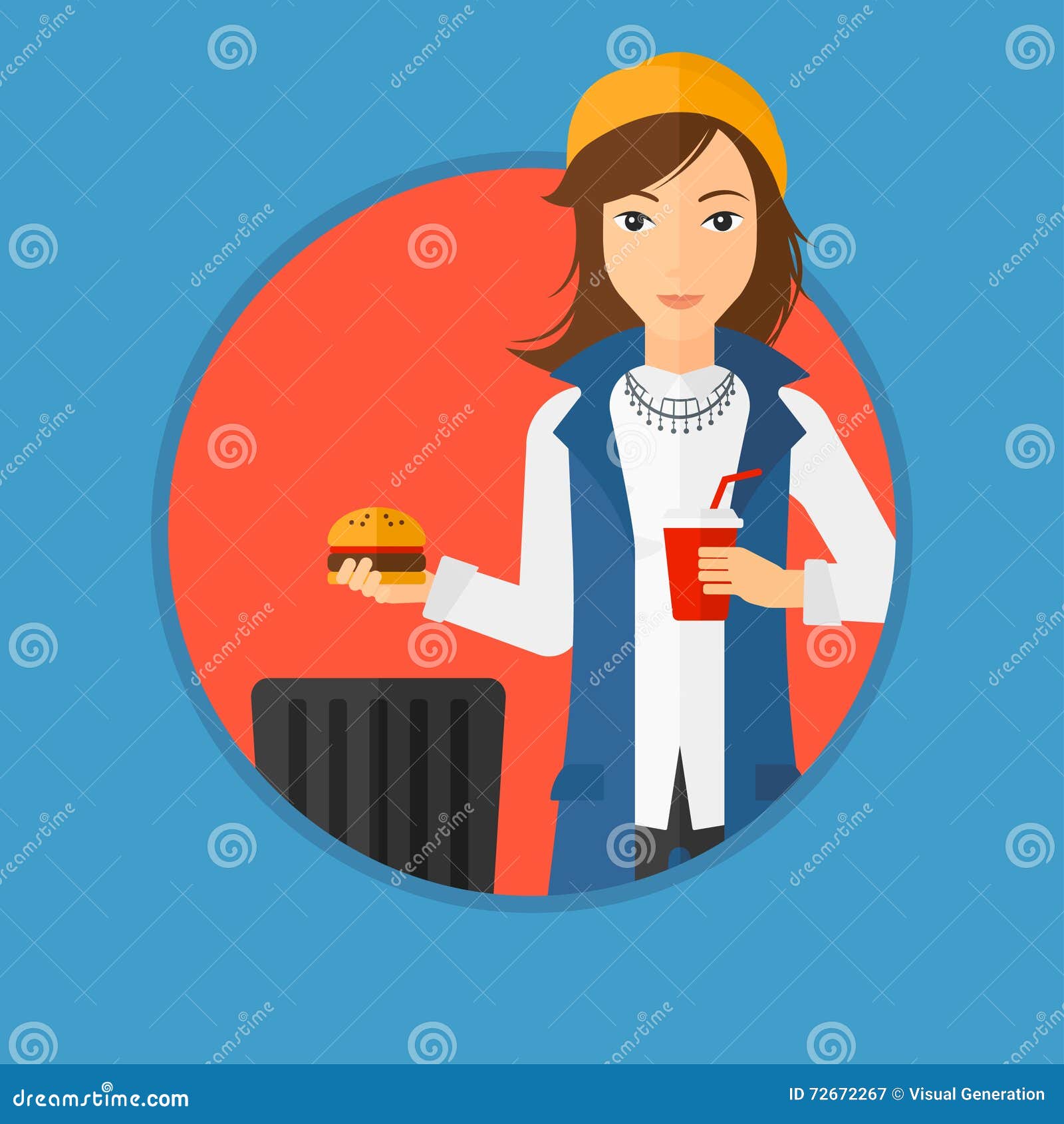 Man Putting Junk Food Into A Trash Bin. Man Refusing To Eat Junk Food ...