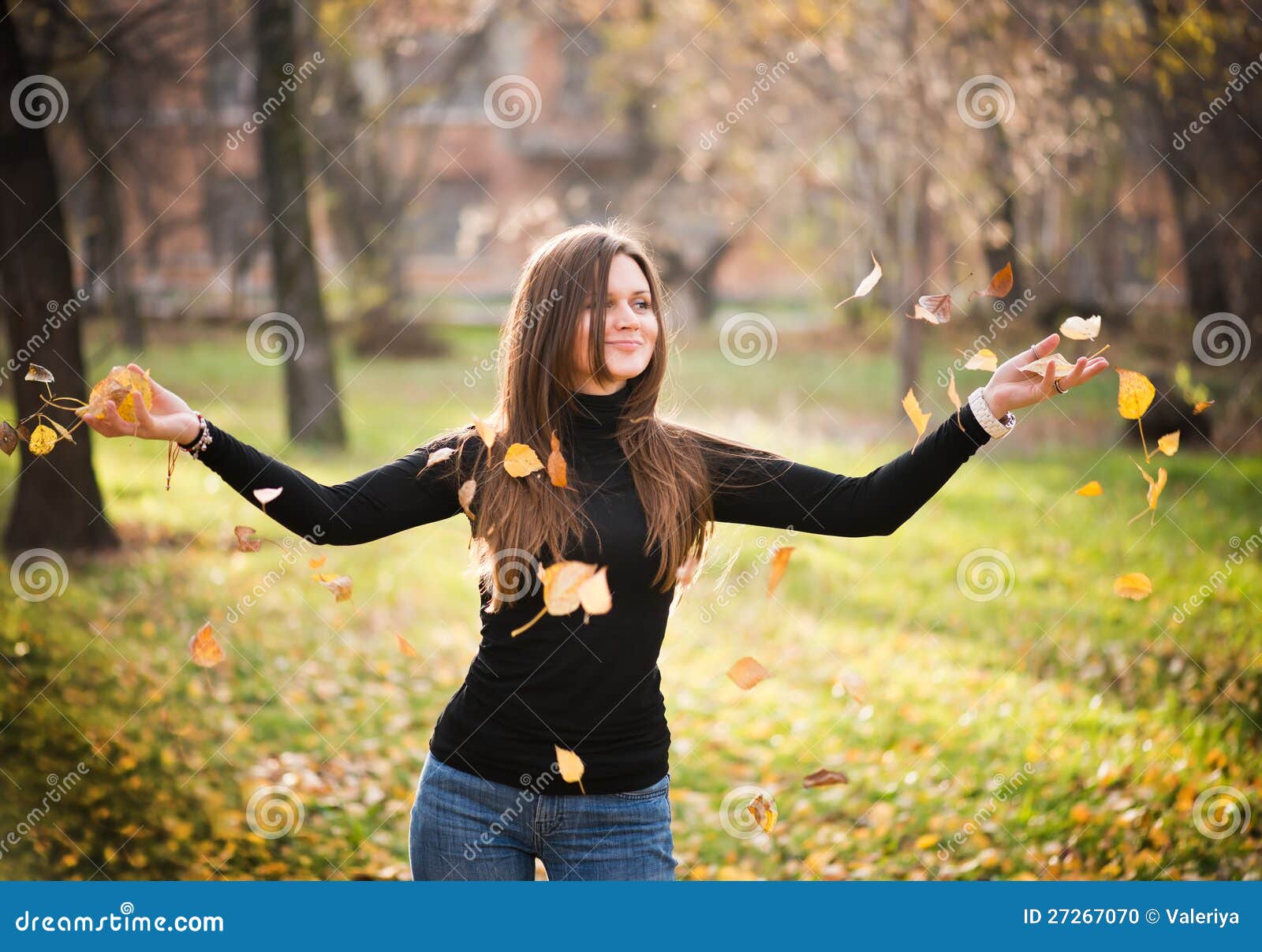 Woman Throwing Leaves Royalty-Free Stock Image | CartoonDealer.com ...