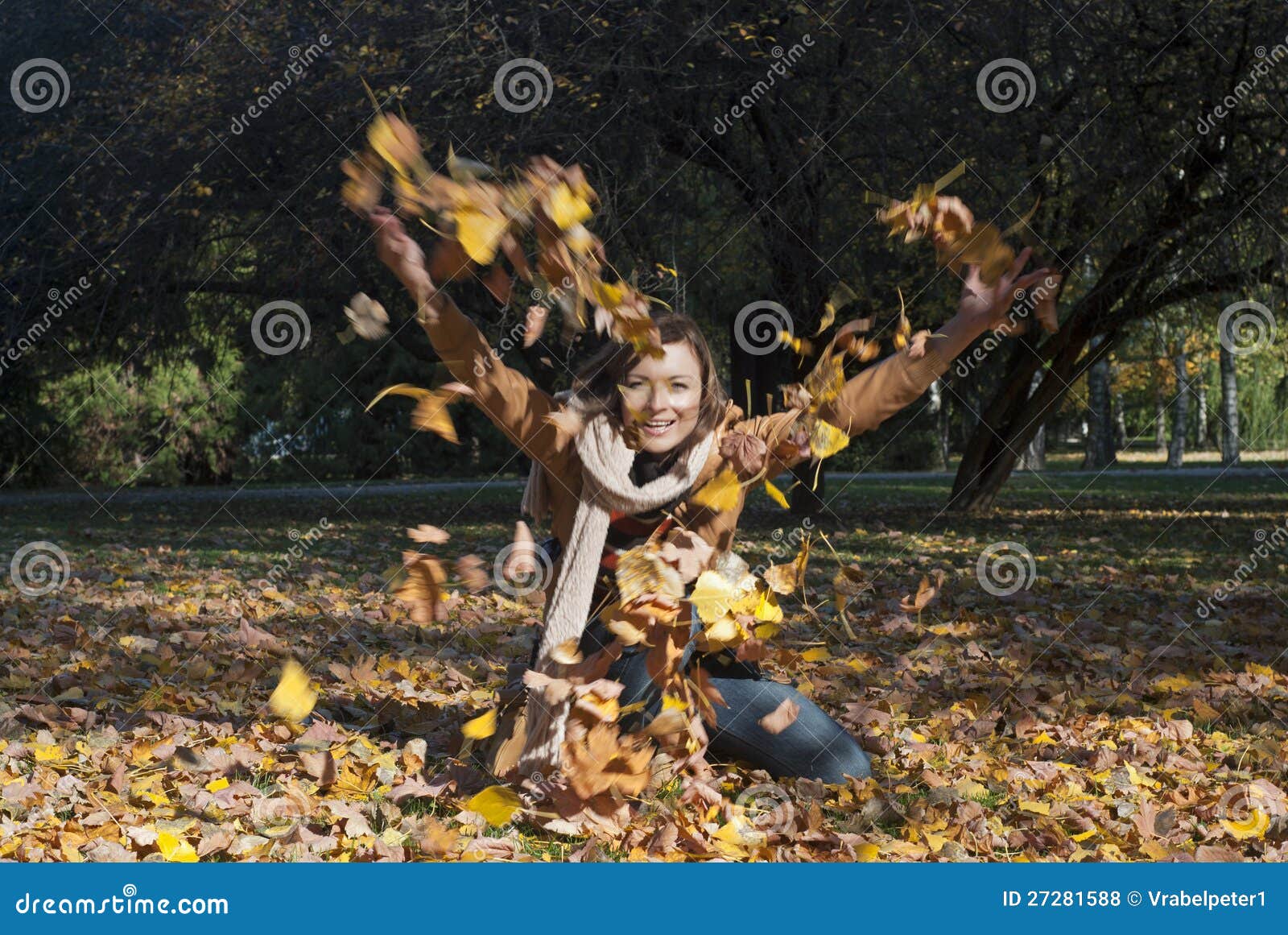 Woman Throwing Leaves in Fall Stock Photo - Image of leaves, drop: 27281588