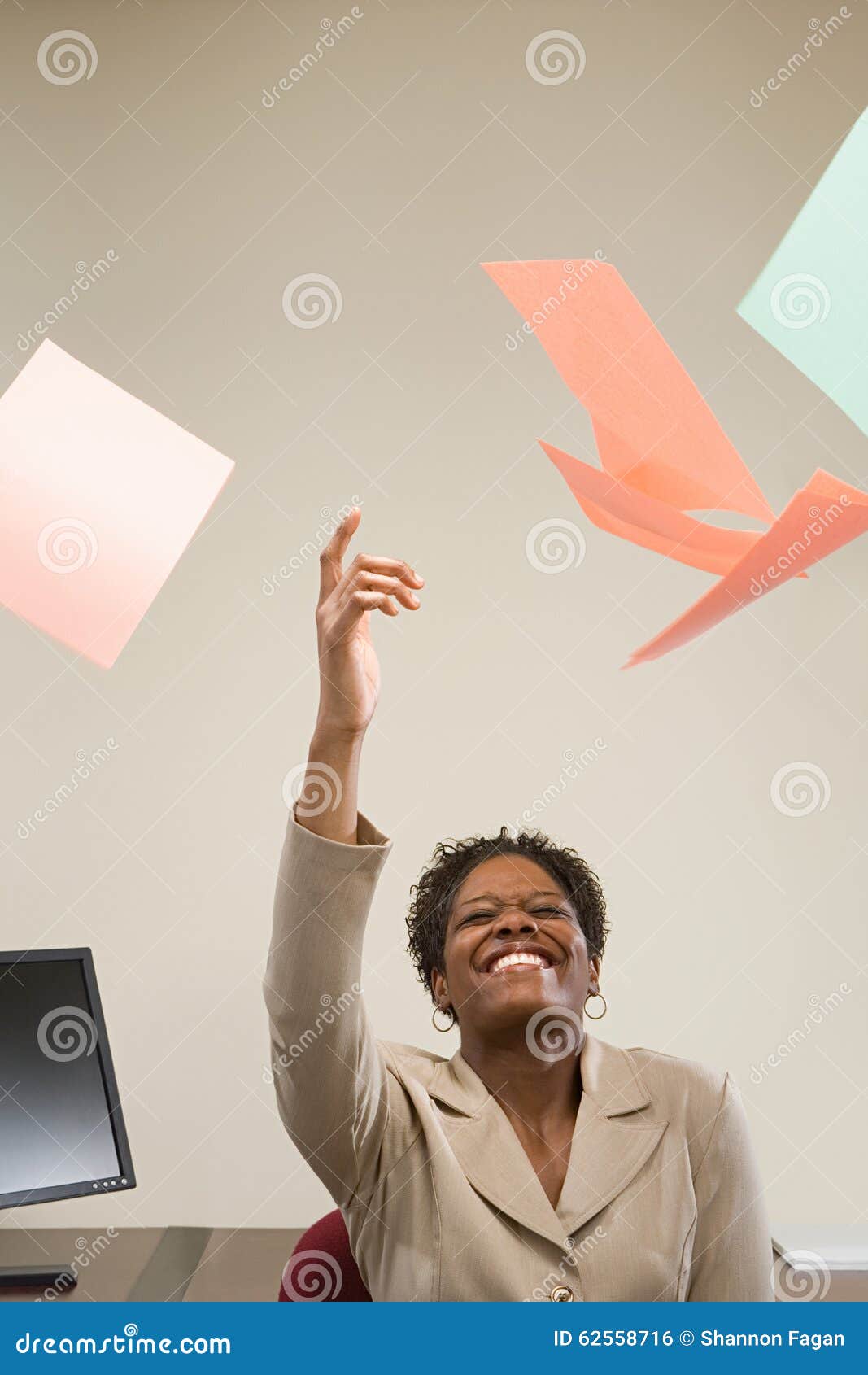 Woman Throwing Papers in the Air Stock Photo - Image of laughing ...
