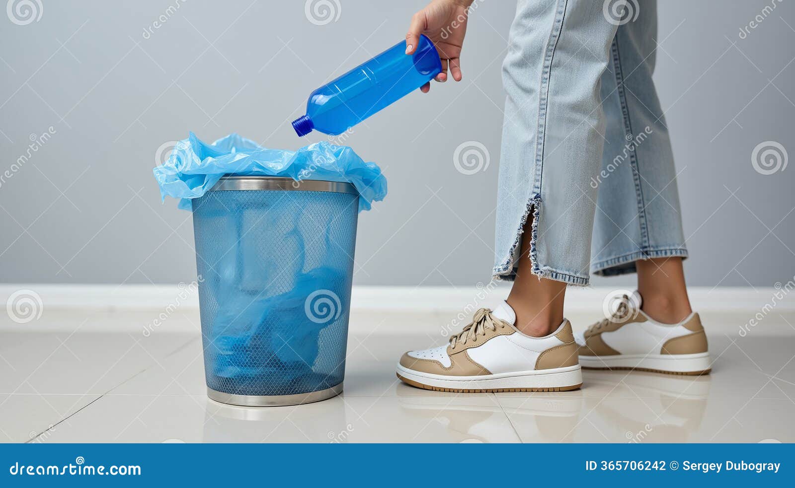 Man Throwing Plastic Bag Into Trash Bin. Househusband Doing Daily ...