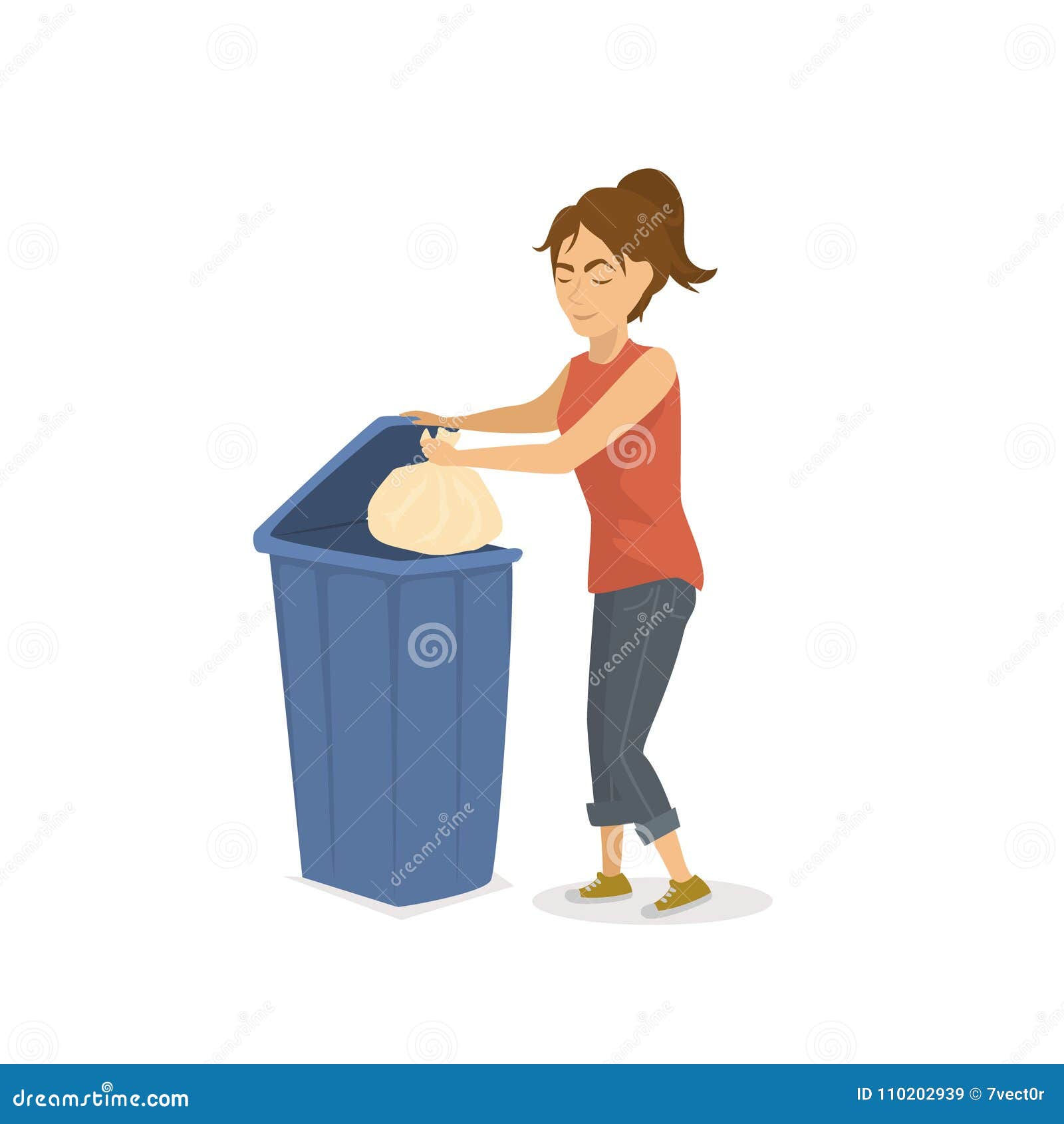 Woman Throwing Out Junk Food Into The Trash Can. Vector Illustration ...