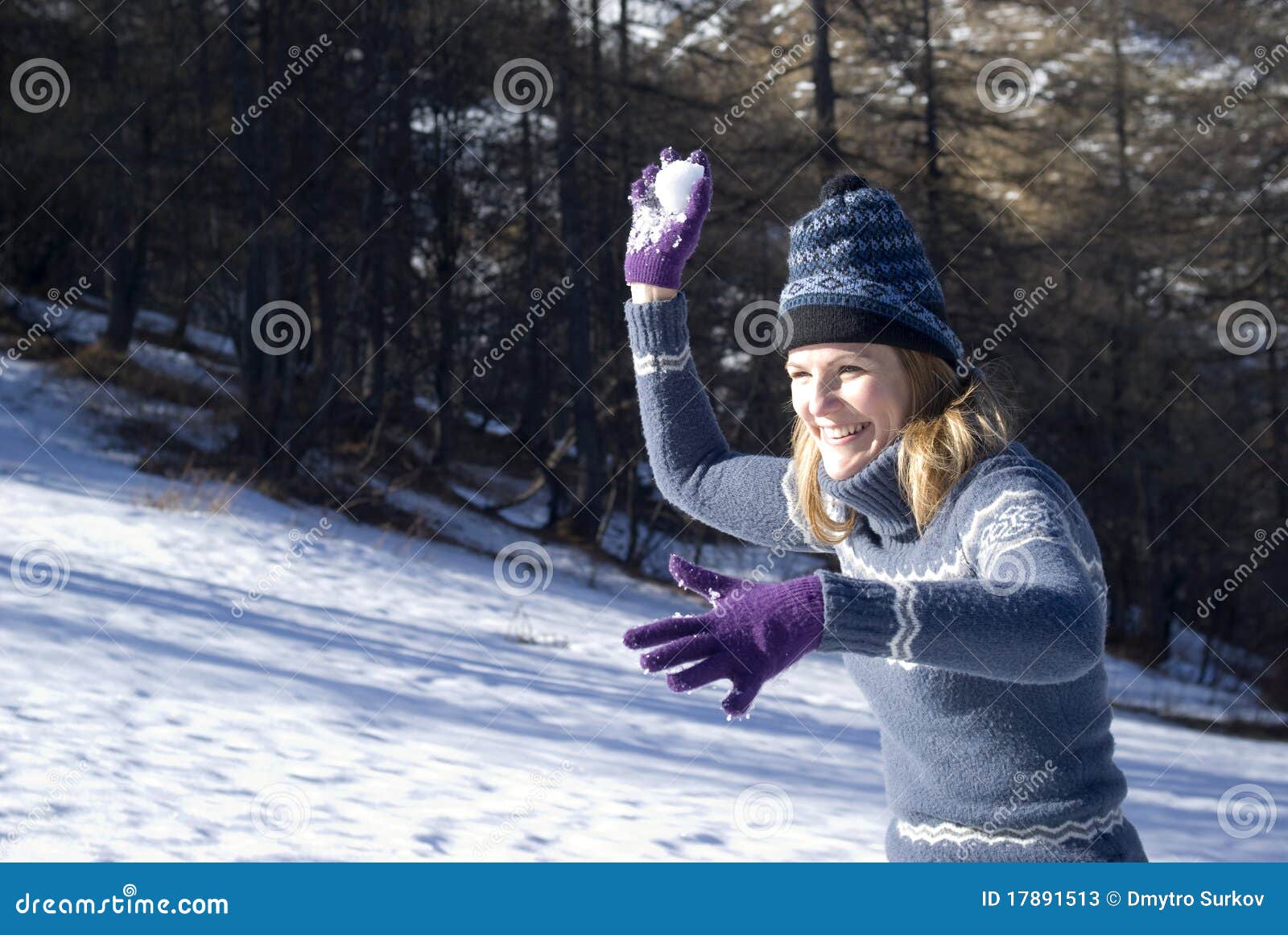 Woman throwing snowball stock image. Image of hands, amusement - 17891513