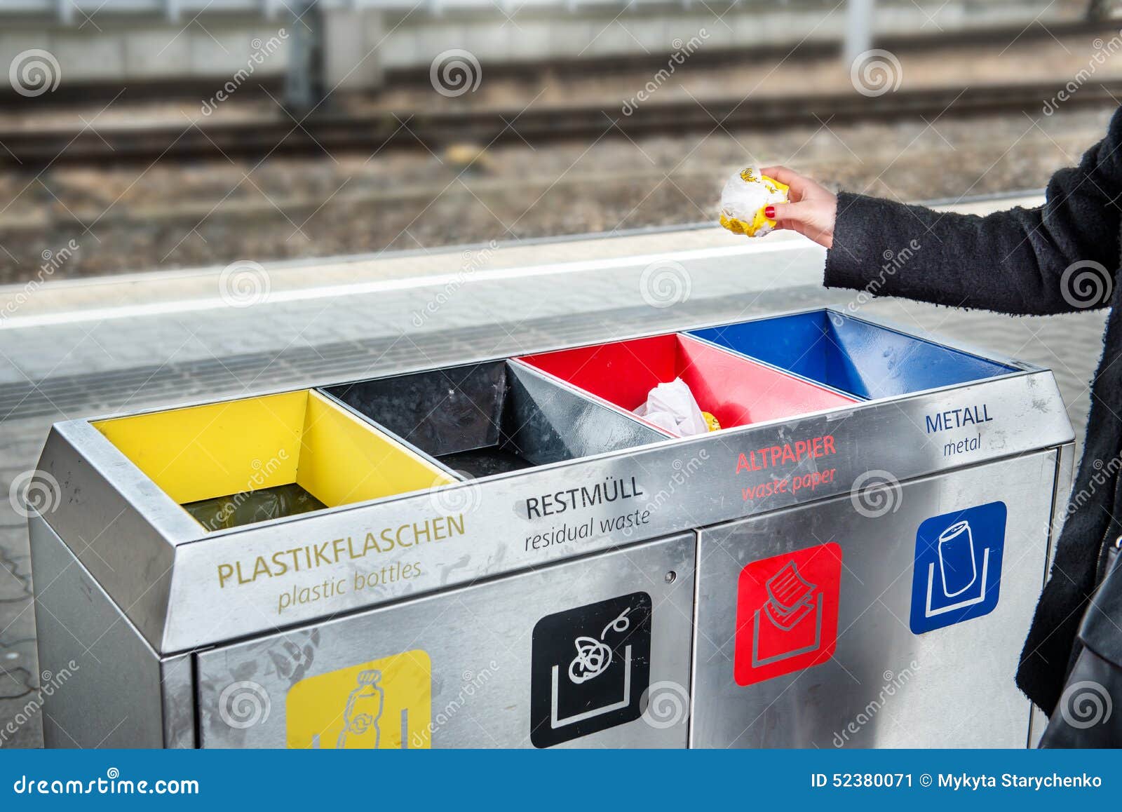 Woman Throws Paper Trash In The Trash Sorting Waste Royalty-Free Stock ...