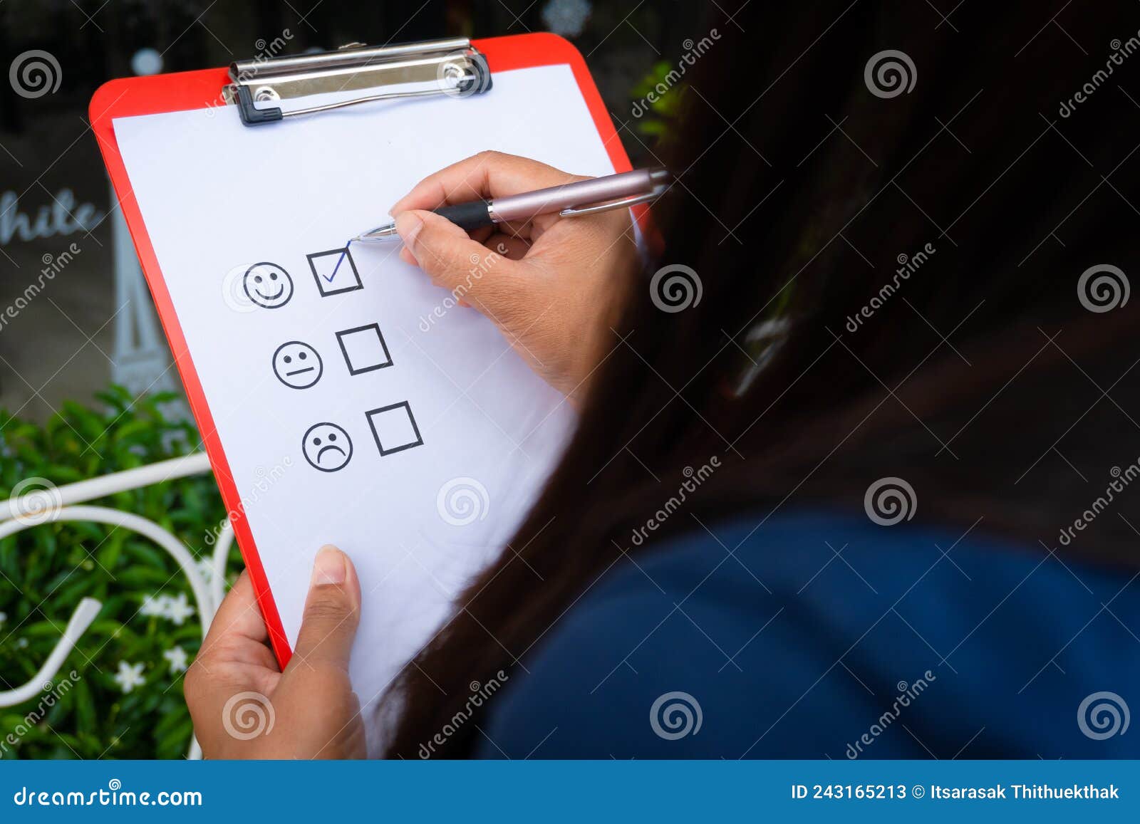 Woman Tick Placed in Excellent Checkbox on Satisfaction Survey Form ...