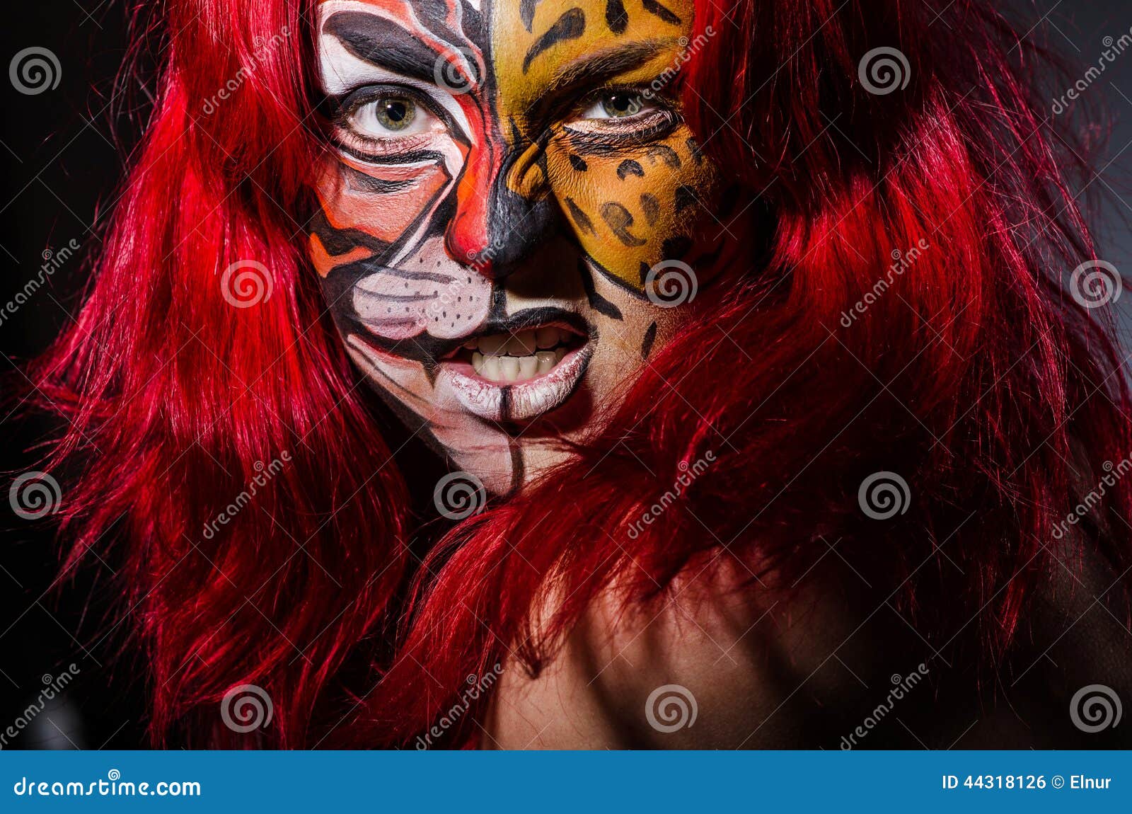 Woman with tiger face stock photo. Image of cute, face - 44318126