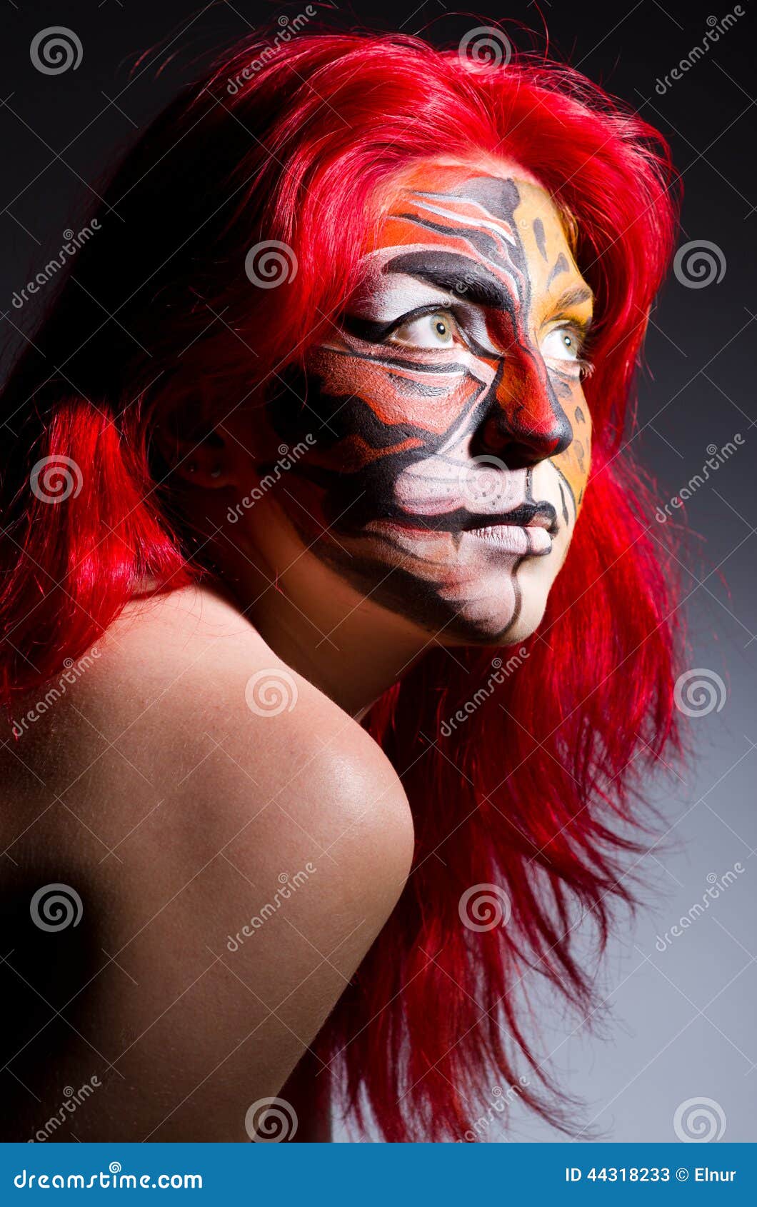 Woman with tiger face stock image. Image of carnival - 44318233