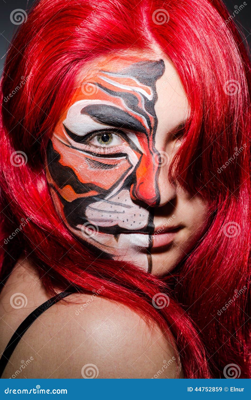 Woman with tiger face stock image. Image of costume, hair - 44752859