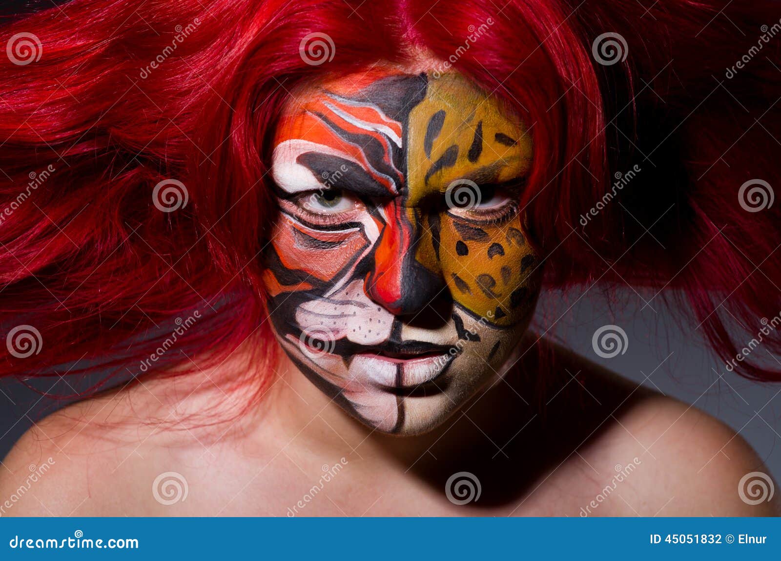 Woman with tiger face stock photo. Image of girl, holiday - 45051832