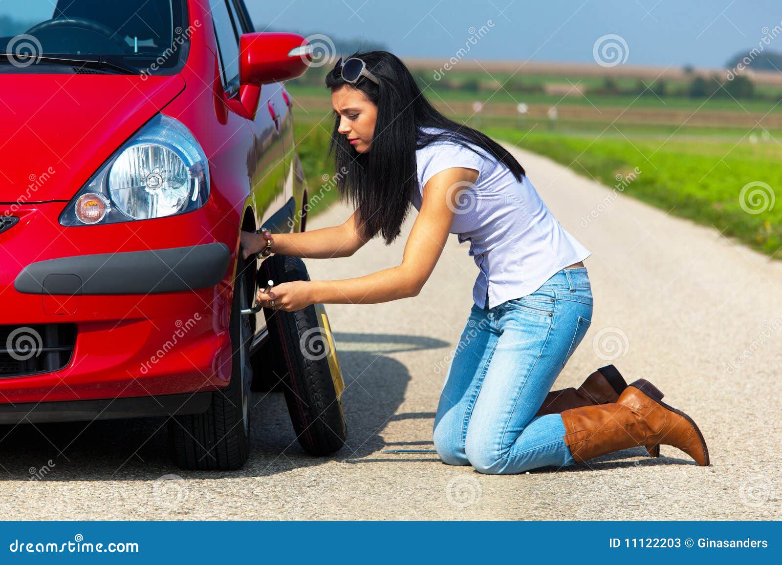 Woman with a Tire Breakdown in Car Stock Image - Image of broke ...