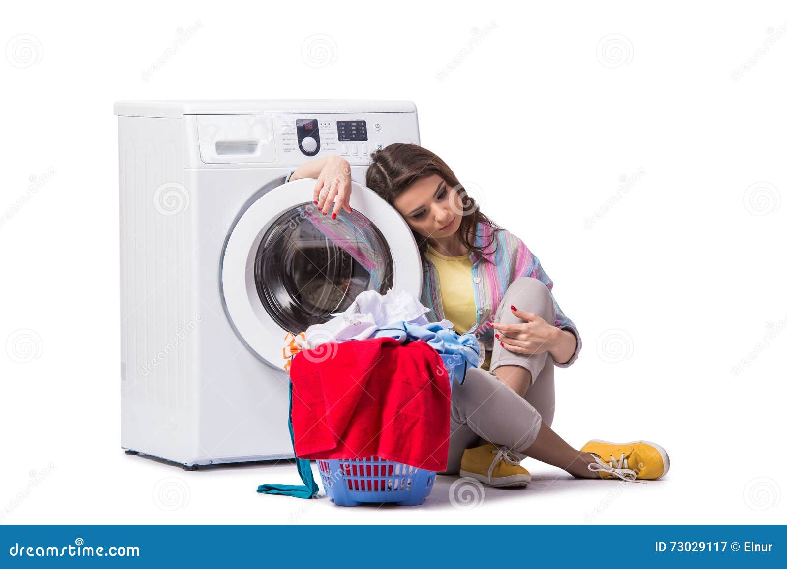 The Woman Tired after Doing Laundry Isolated on White Stock Image ...