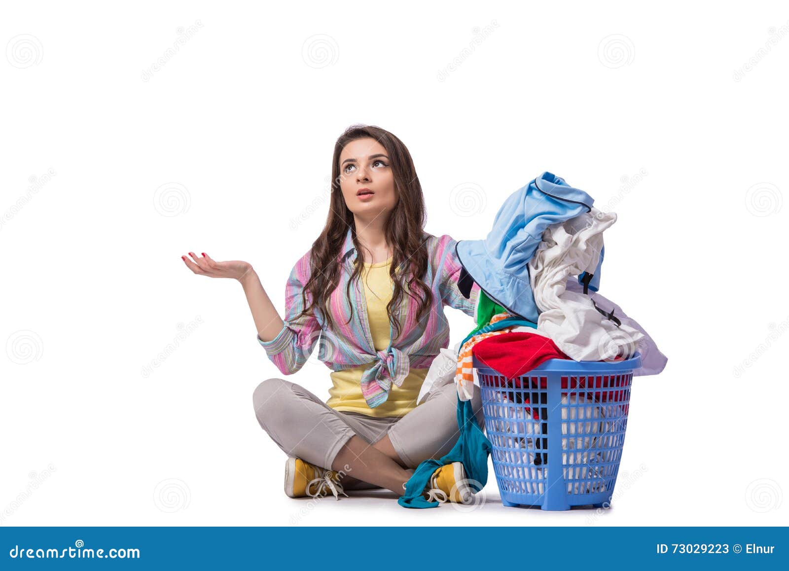 The Woman Tired after Doing Laundry Isolated on White Stock Image ...