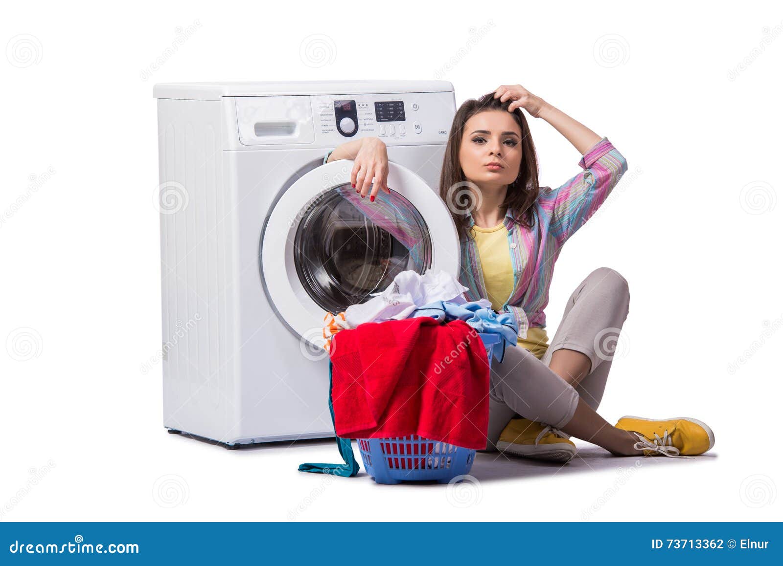 The Woman Tired after Doing Laundry Isolated on White Stock Photo ...