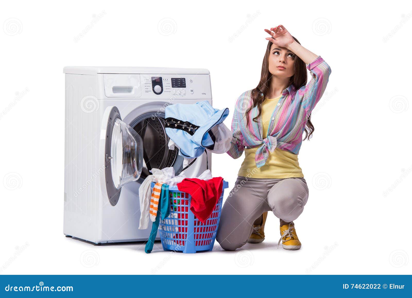 The Woman Tired after Doing Laundry Isolated on White Stock Photo ...