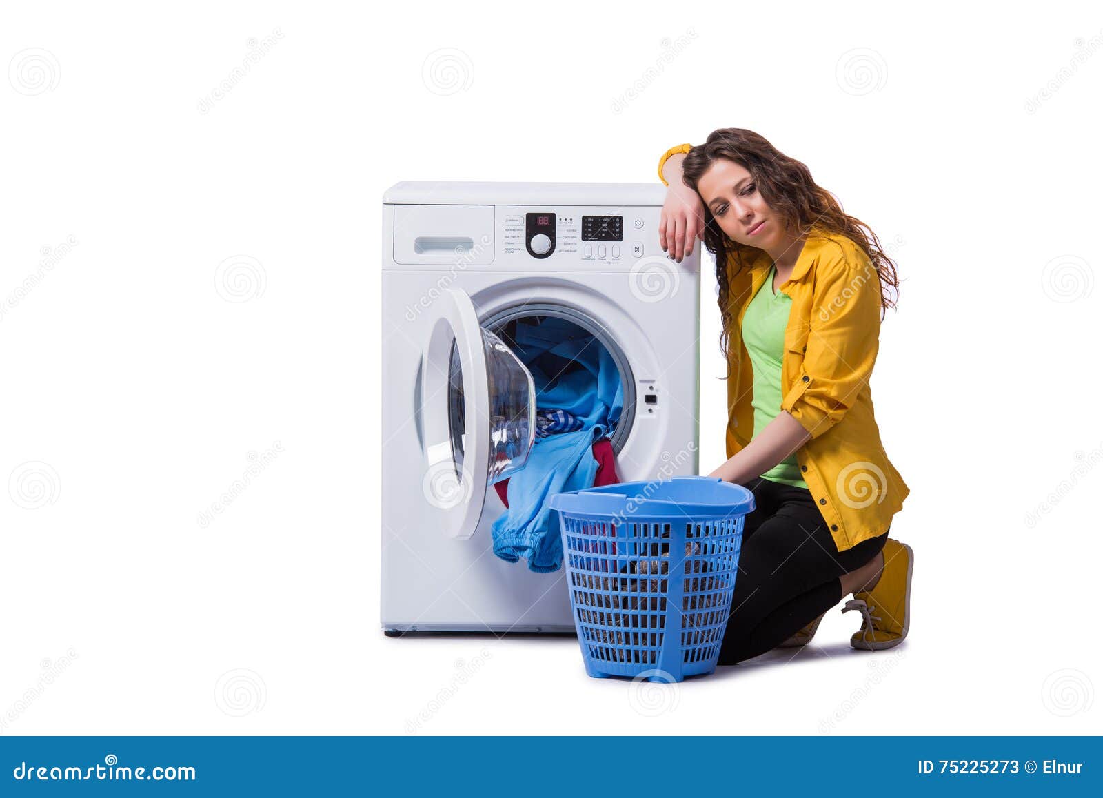 The Woman Tired after Doing Laundry Isolated on White Stock Image ...