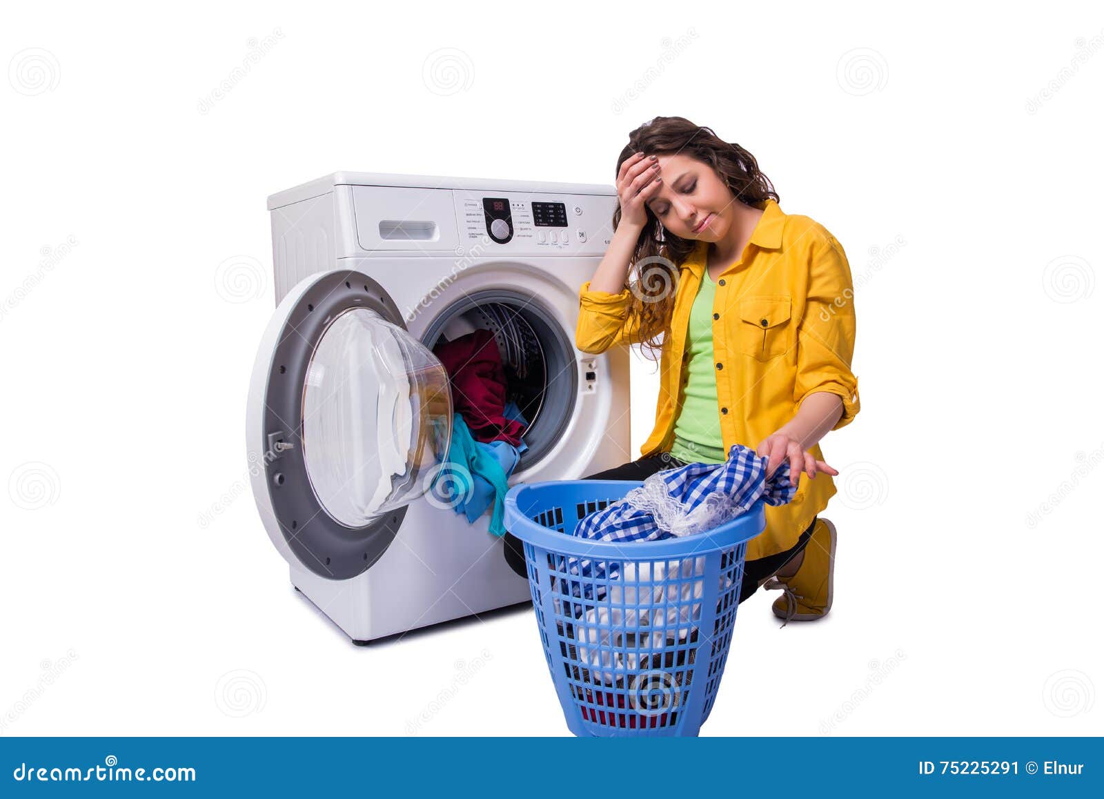 The Woman Tired after Doing Laundry Isolated on White Stock Image ...