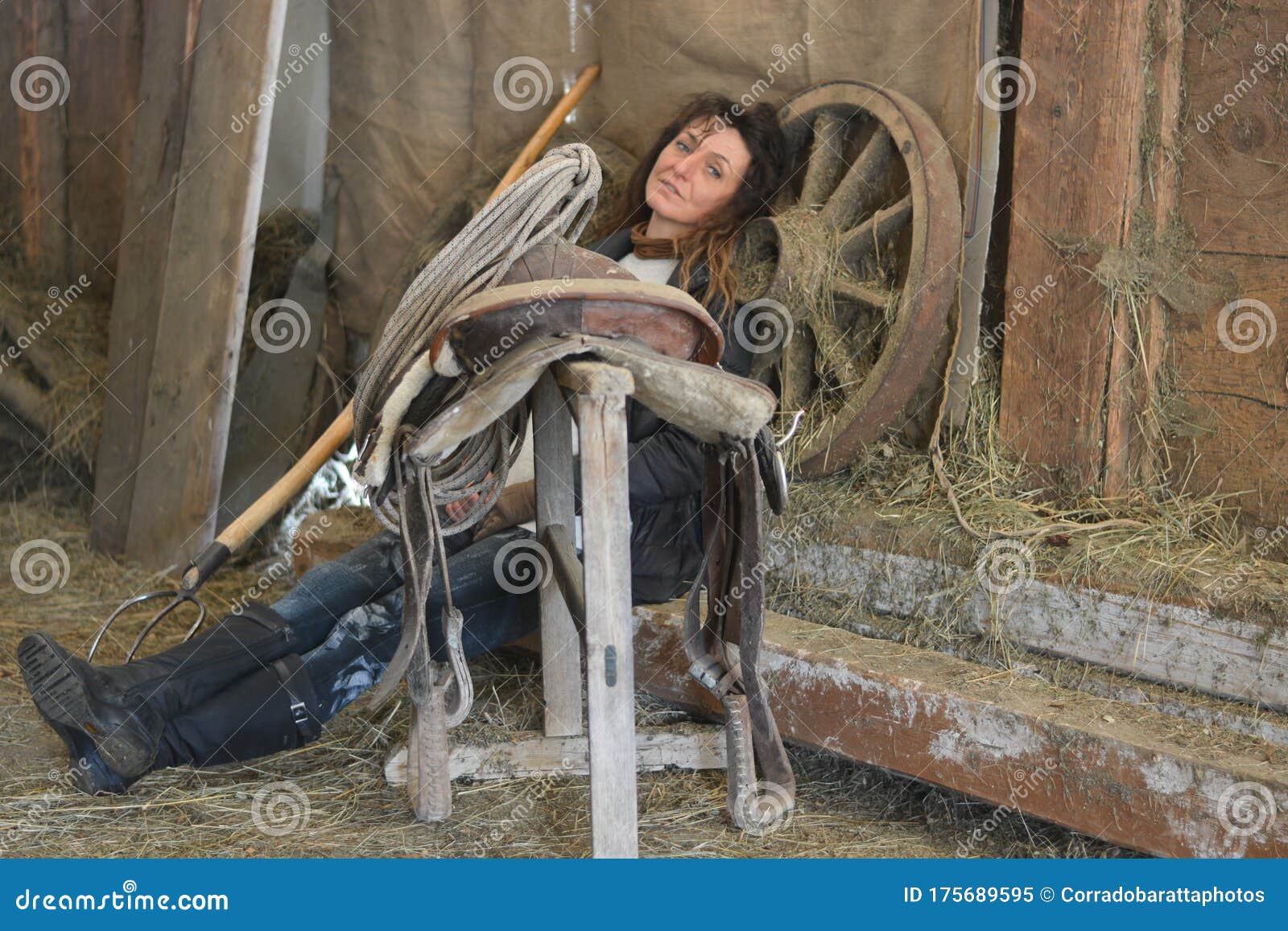 The Woman Tired of Hard Work on the Farm Stock Image - Image of animal ...