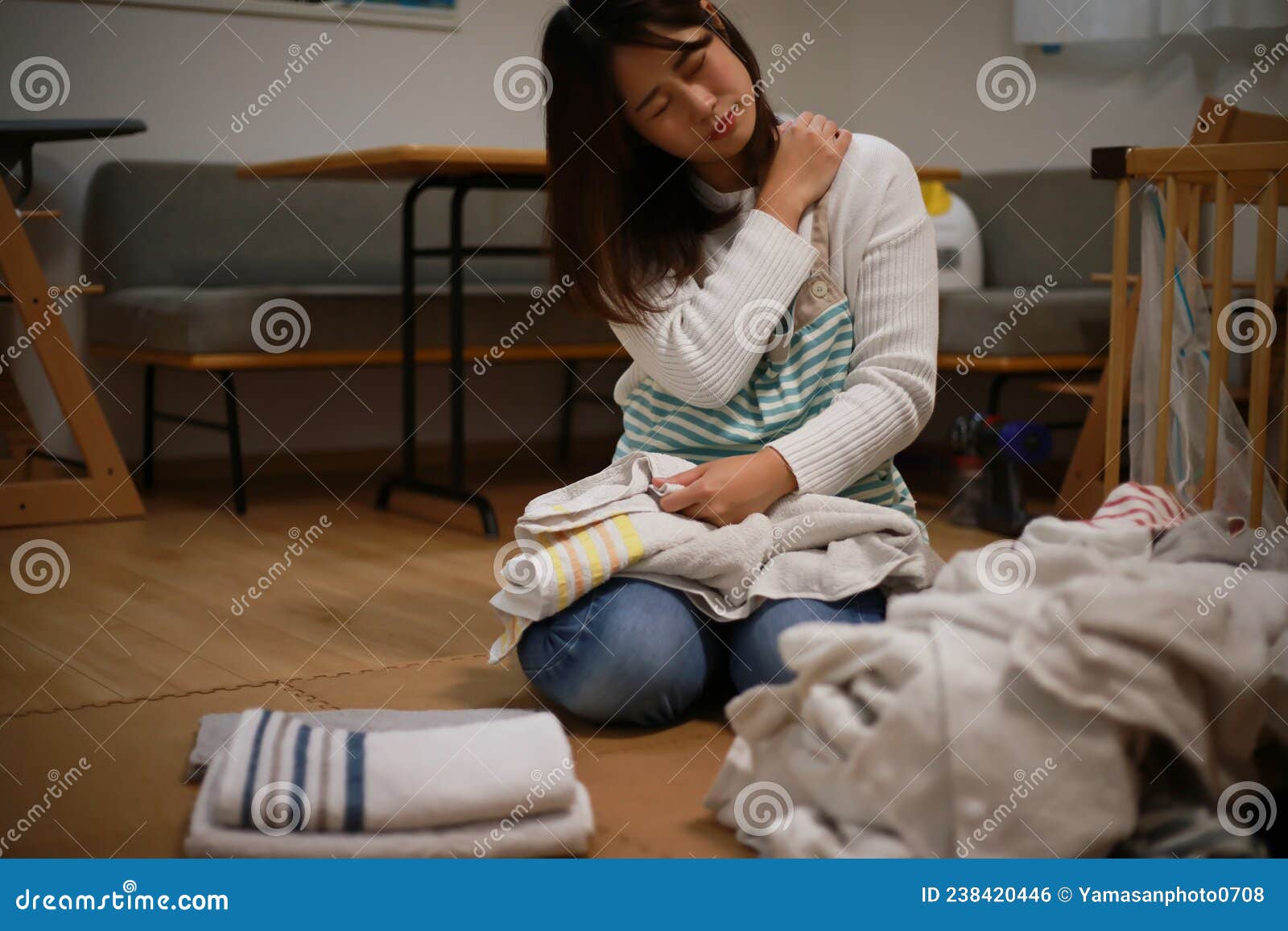 Woman tired of housework stock photo. Image of clothing - 238420446