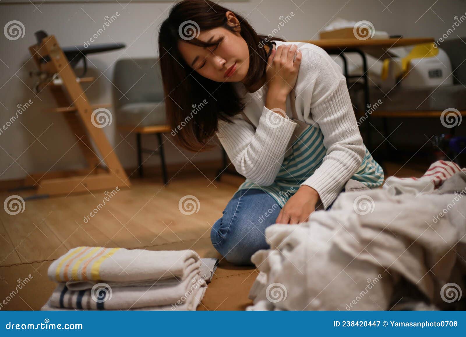 Woman tired of housework stock image. Image of clothes - 238420447
