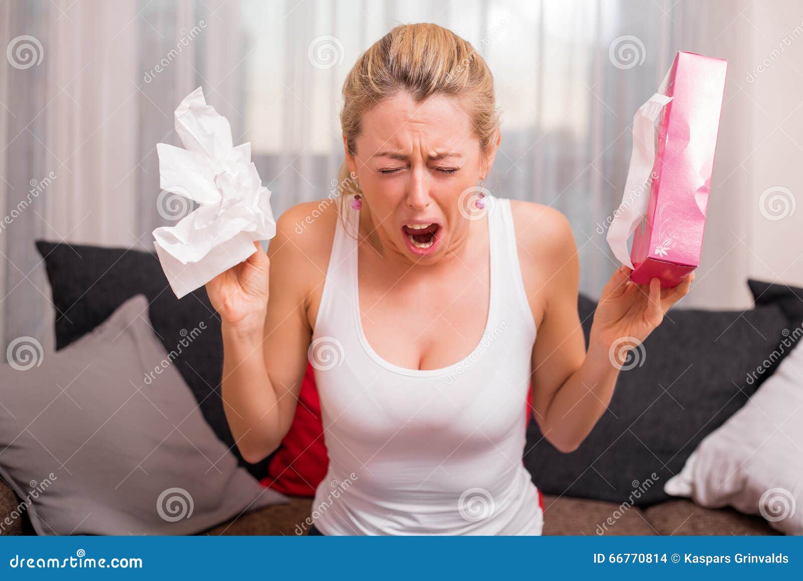 Woman with Tissues in Her Hand Crying Stock Photo - Image of breakup ...