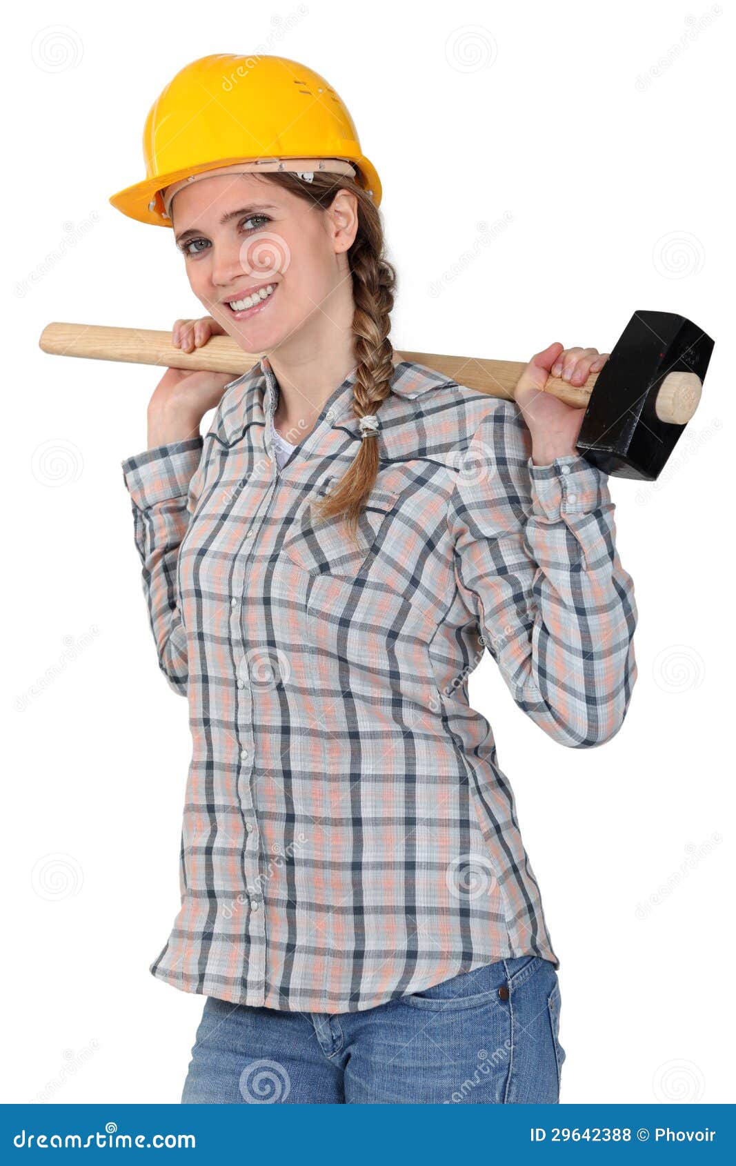 Woman with tool stock photo. Image of yellow, hands, smiling - 29642388