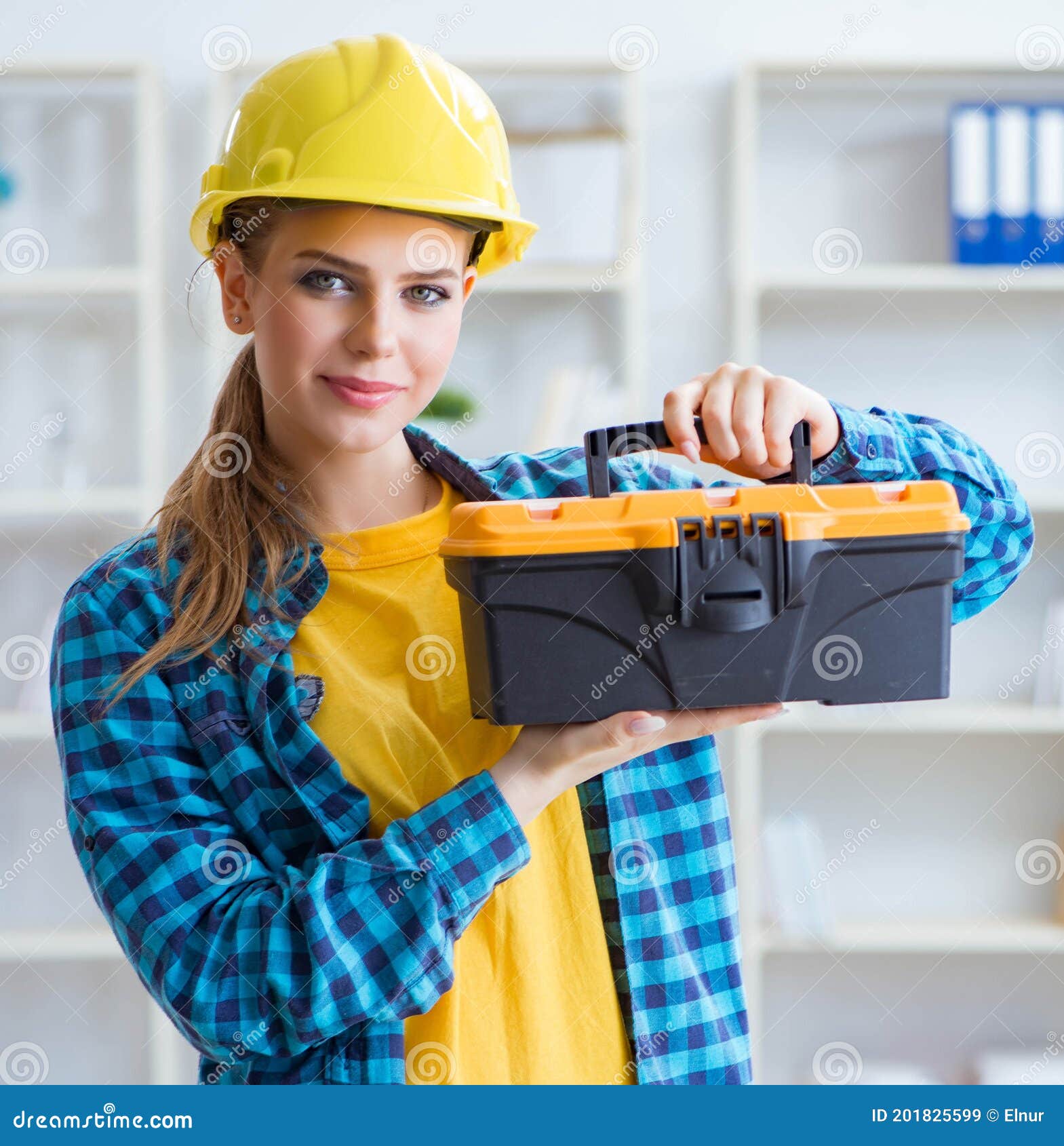 Woman with Toolkit in Workshop Stock Image - Image of plumber, mechanic ...