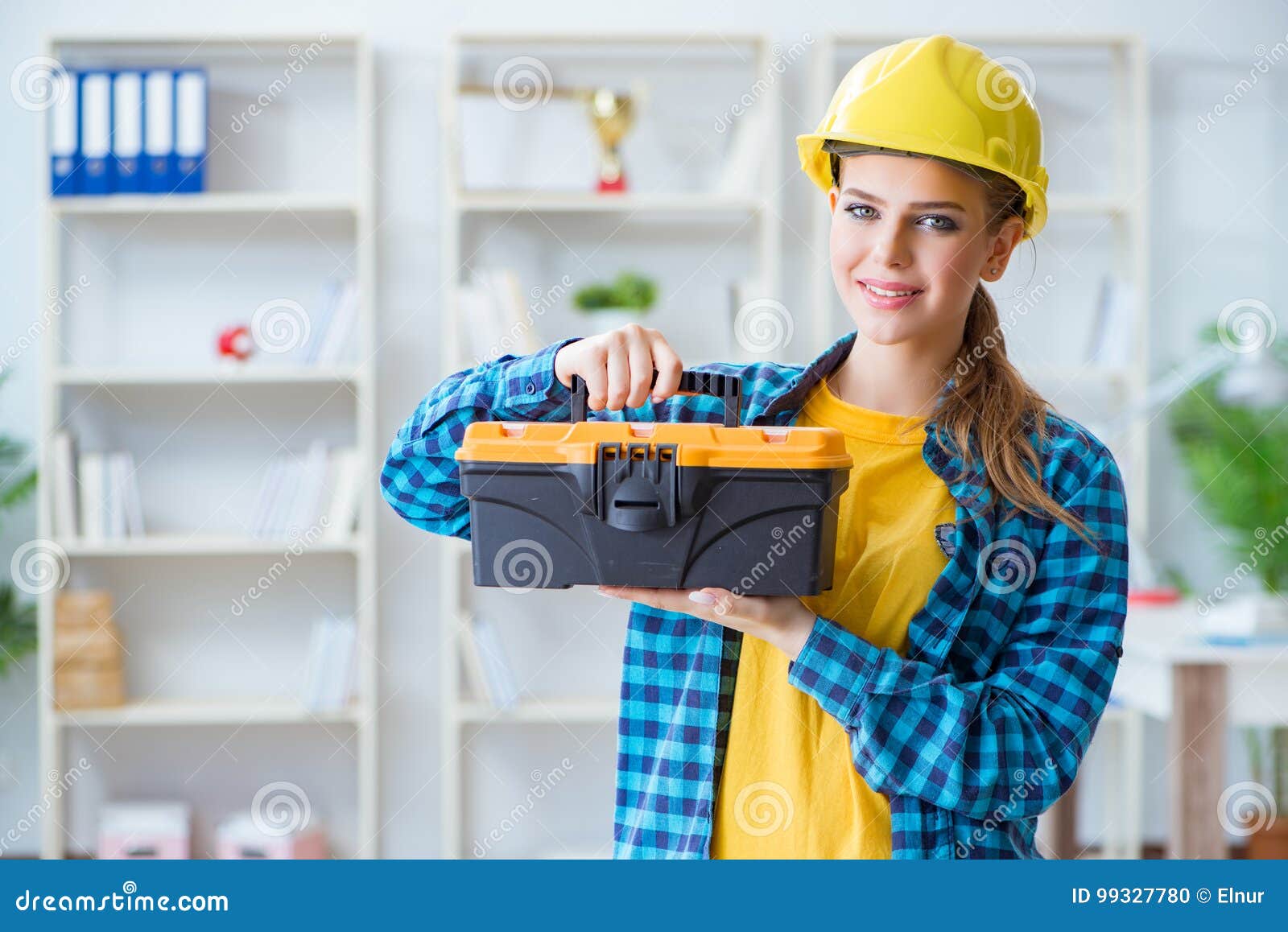 The Woman with Toolkit in Workshop Stock Photo - Image of hard, girl ...