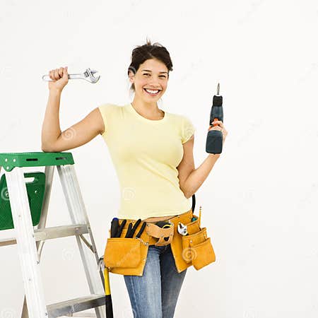 Woman with tools. stock photo. Image of owner, belt, hand - 3532994