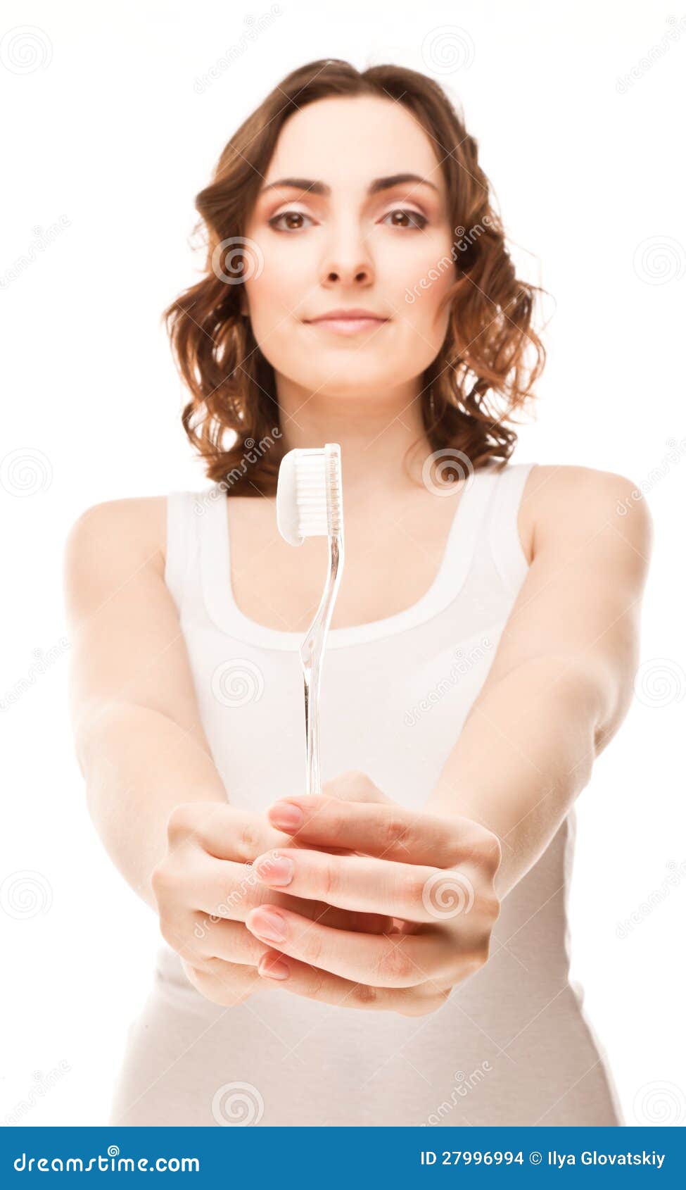 Woman with Toothbrush (focus on Toothbrush) Stock Photo - Image of lady ...