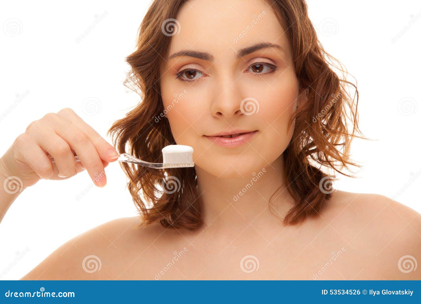Woman with Toothbrush Isolated on White Stock Photo - Image of isolated ...