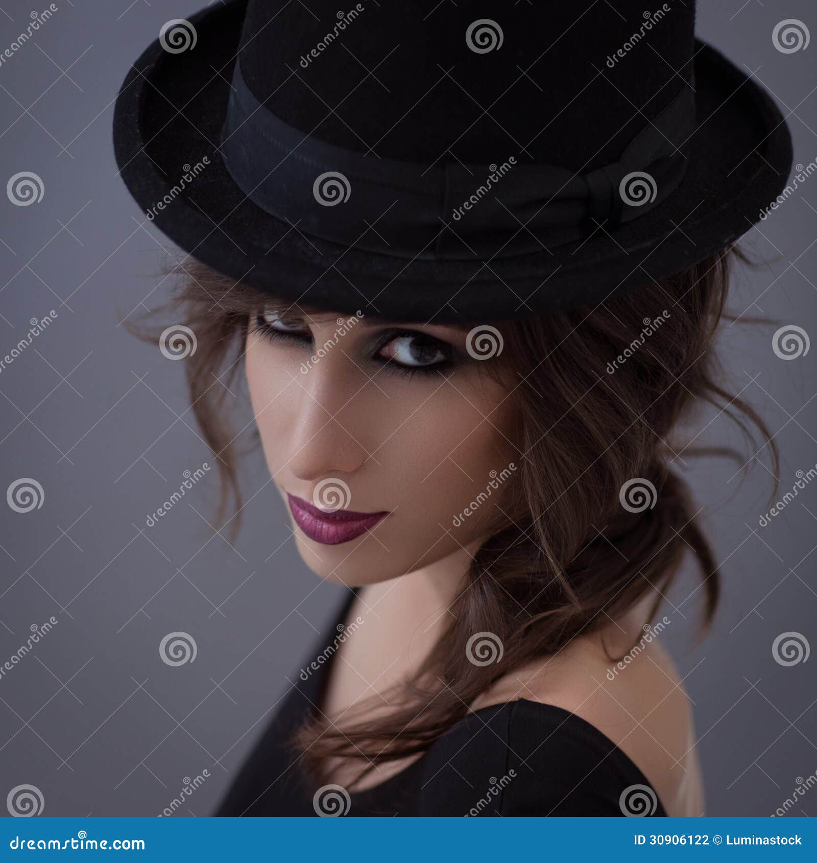 Woman with a Top Hat stock photo. Image of pretty, gray - 30906122