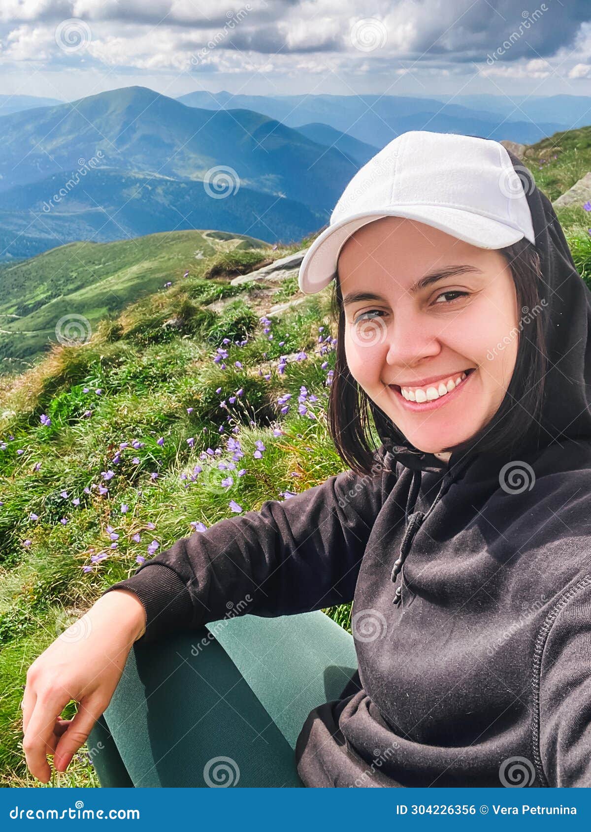 Woman on the Top of a Mountain Stock Photo - Image of ukraine, serenity ...