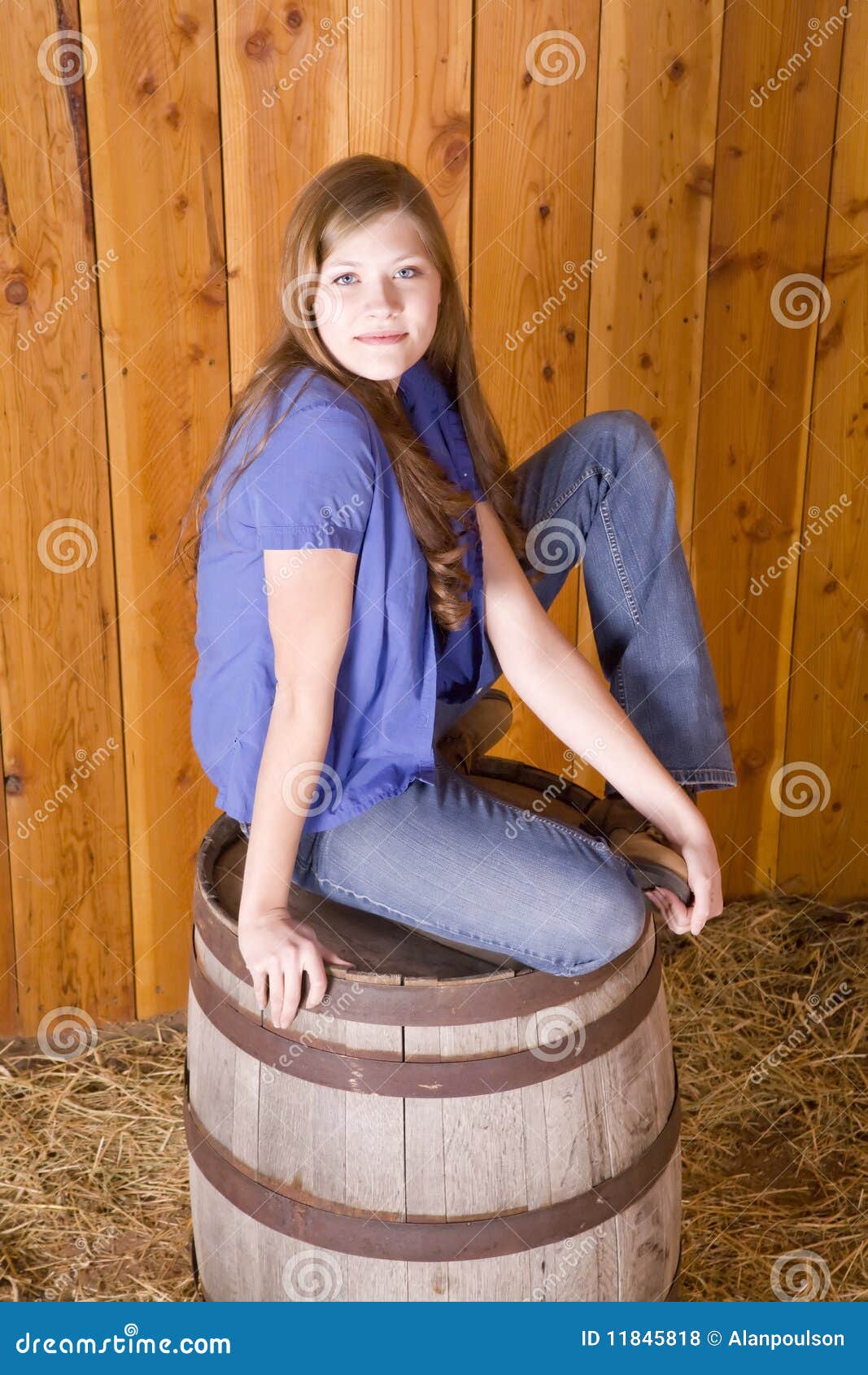 Woman on Top of Whiskey Barrel Stock Photo - Image of lovely, brunette ...