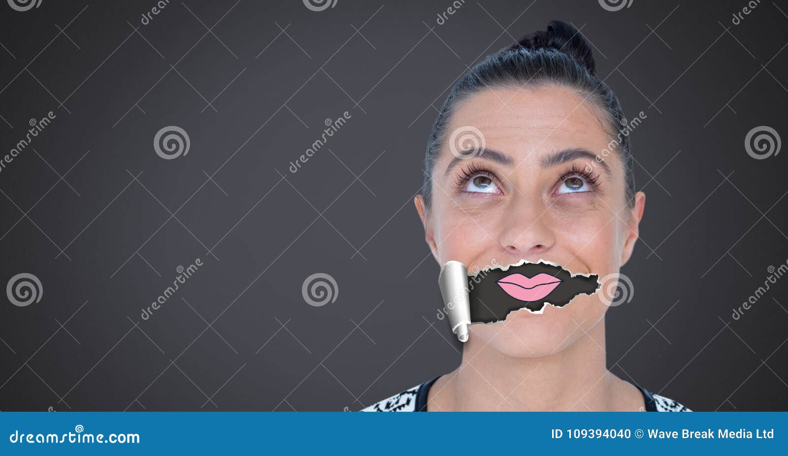 Woman with Torn Paper on Mouth and Lips Drawing Stock Photo - Image of ...