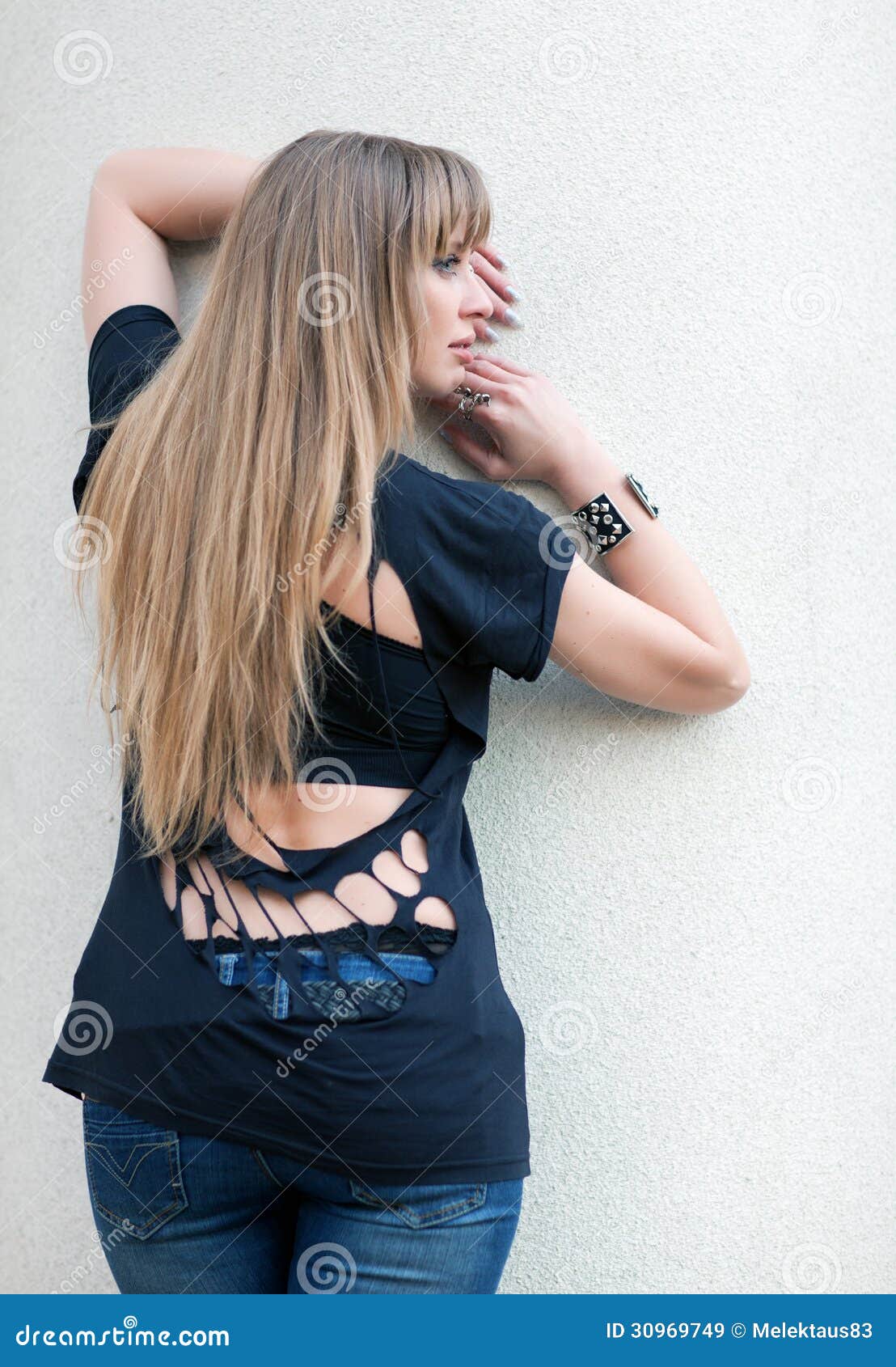 Woman In A Torn T Shirt Stock Image Image Of Elegance 30969749
