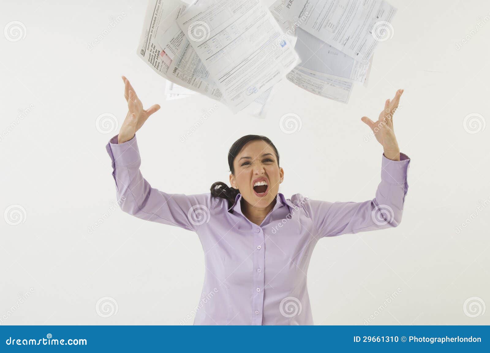 Woman Tossing Forms in the Air Stock Photo - Image of furious ...