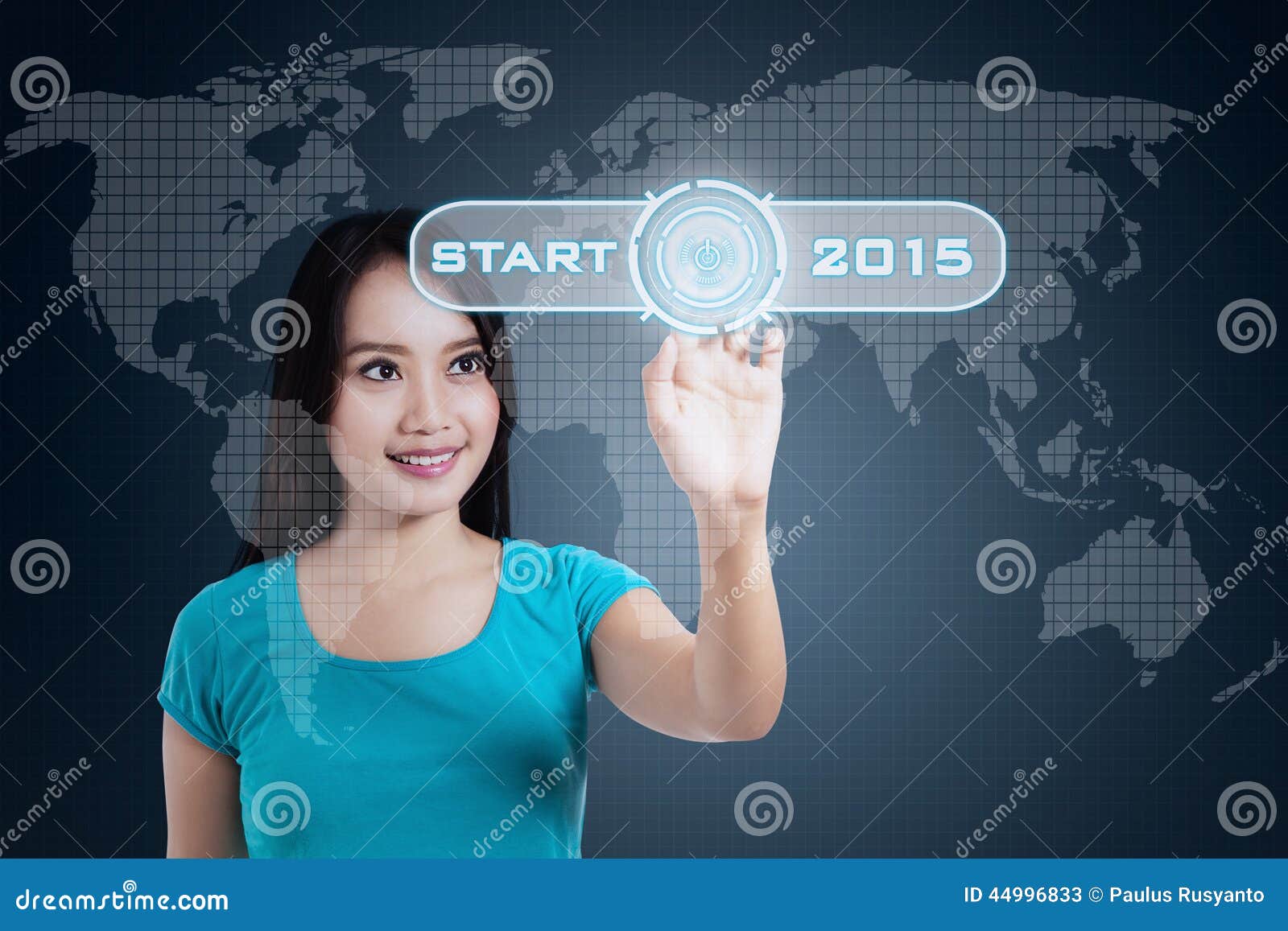 Woman Touch a Start Button To Future Stock Image - Image of business ...