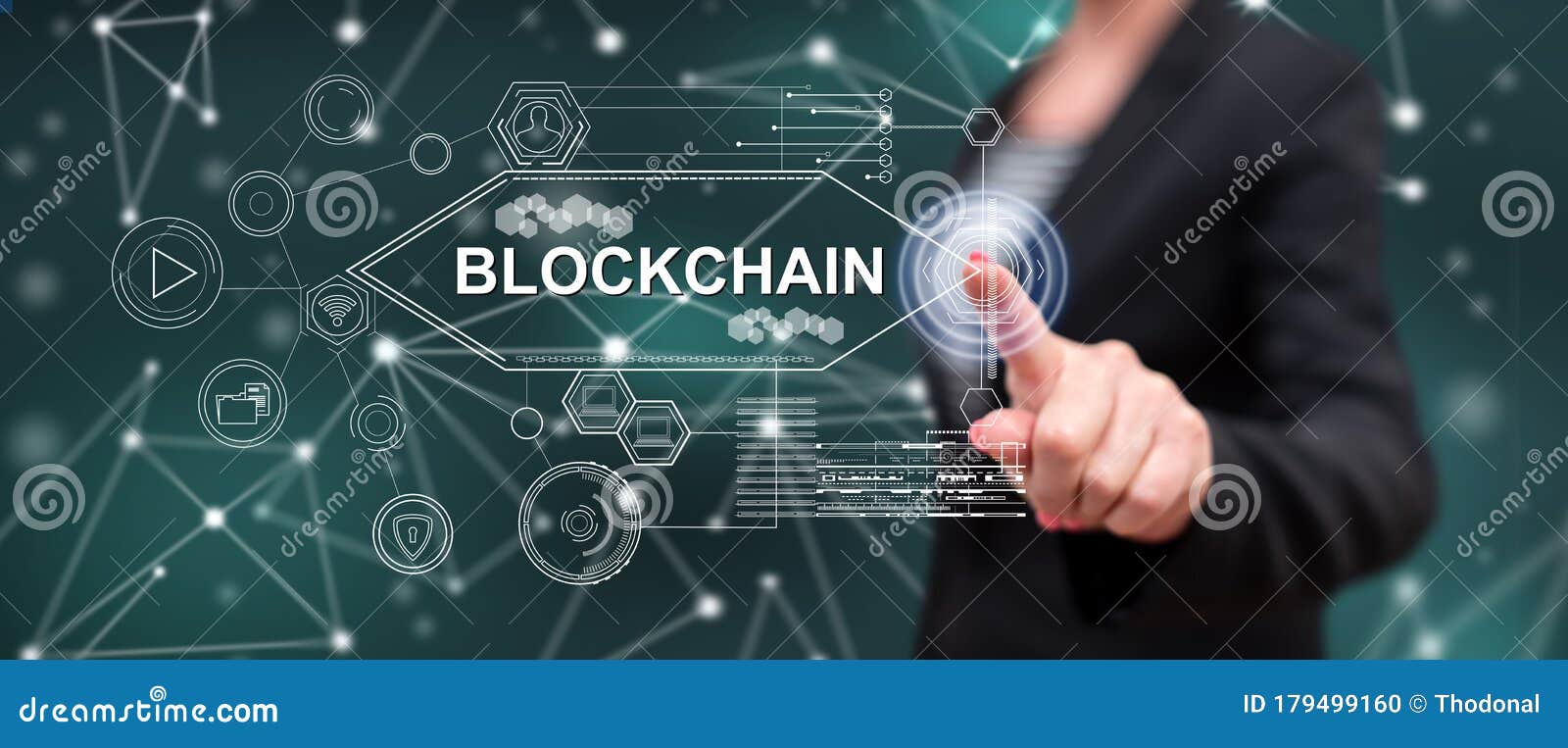 Woman Touching a Blockchain Concept Stock Photo - Image of crypto ...