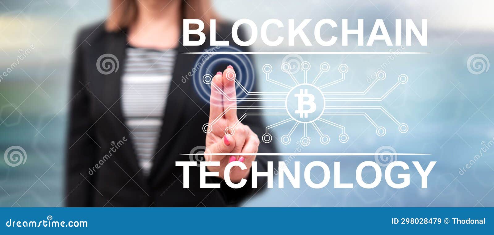 Woman Touching a Blockchain Technology Concept Stock Image - Image of ...